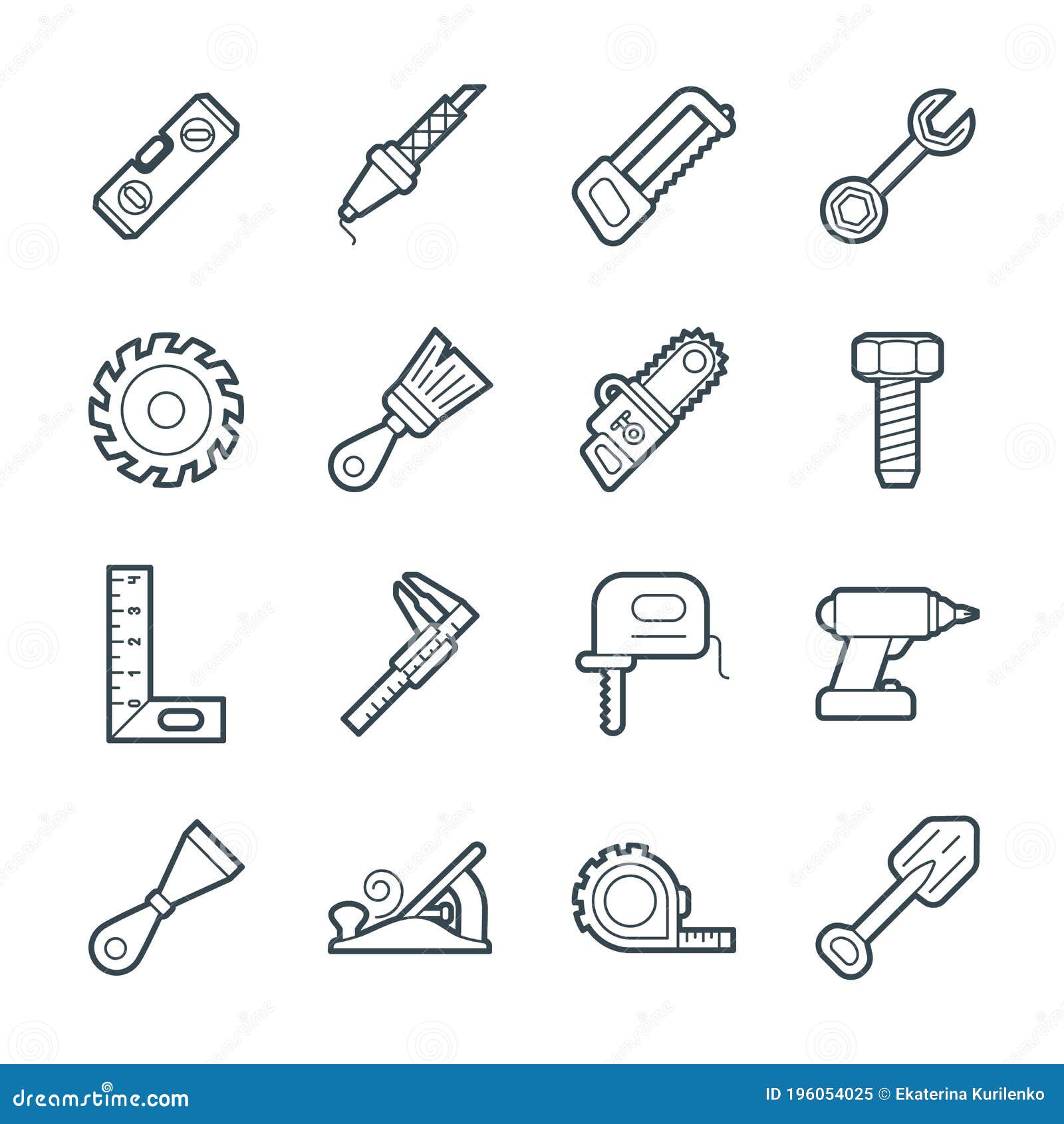Outline tools icons stock illustration. Illustration of object - 196054025