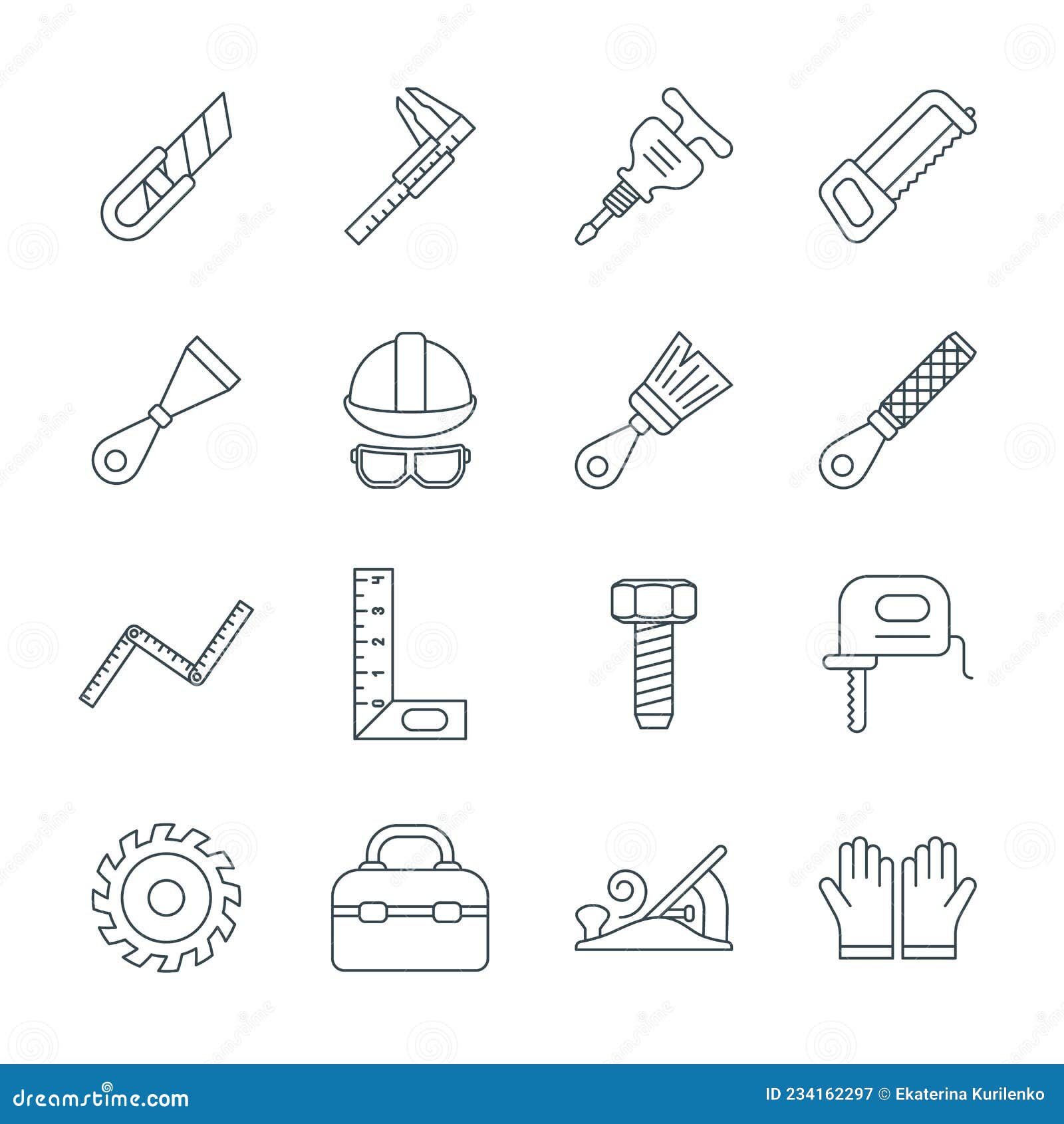 Outline tools icons stock vector. Illustration of ruler - 234162297