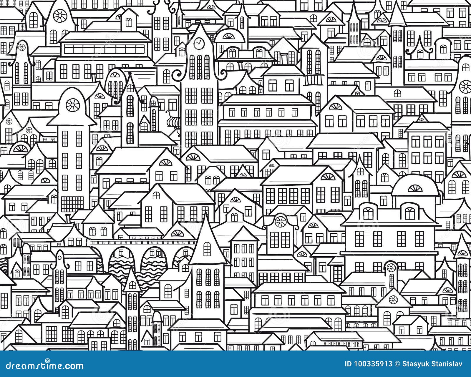 Outline town stock vector. Illustration of estate, building - 100335913