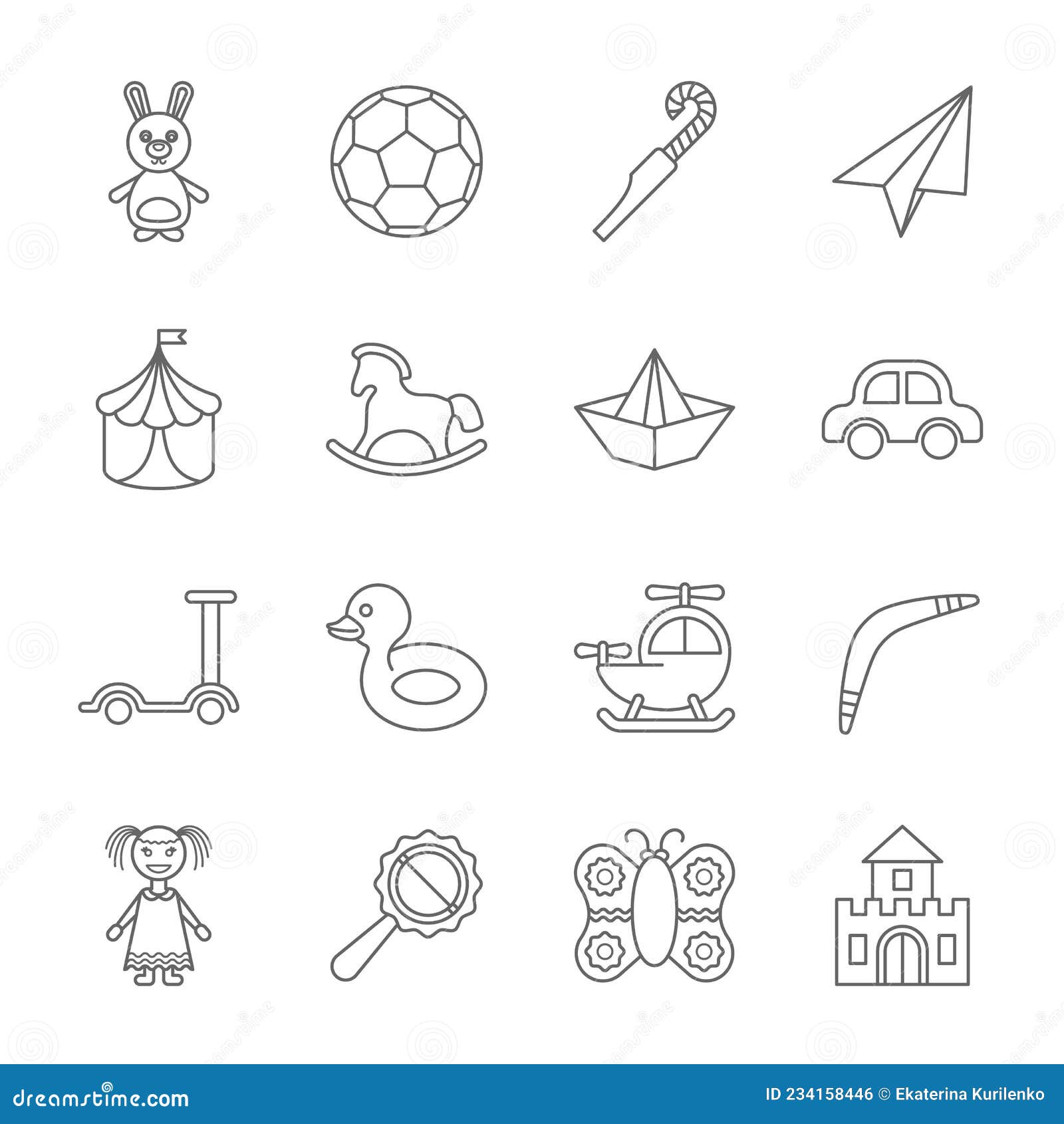 Outline toys icons stock vector. Illustration of education - 234158446