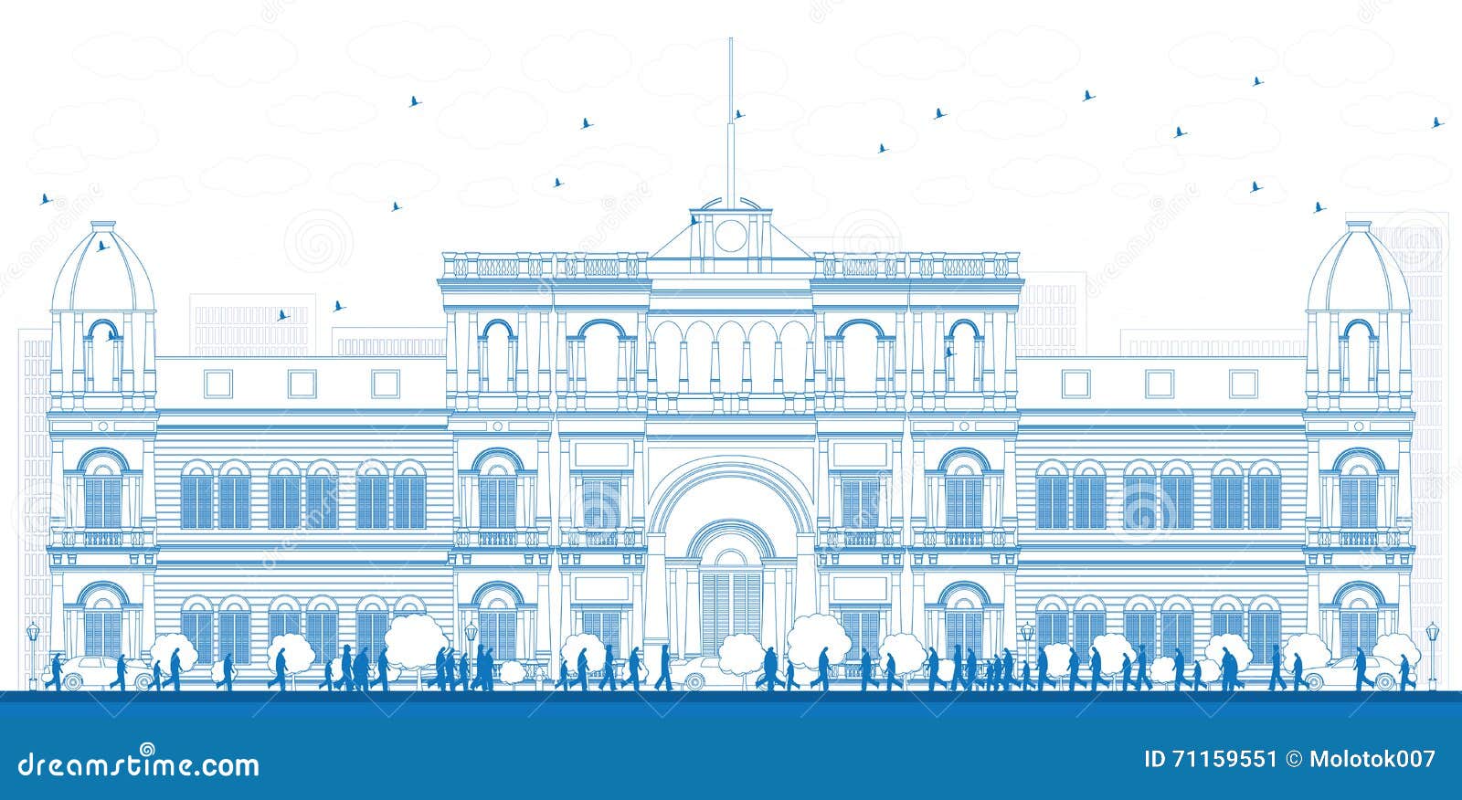 Outline University or College Building in Classic Style. Stock Vector ...