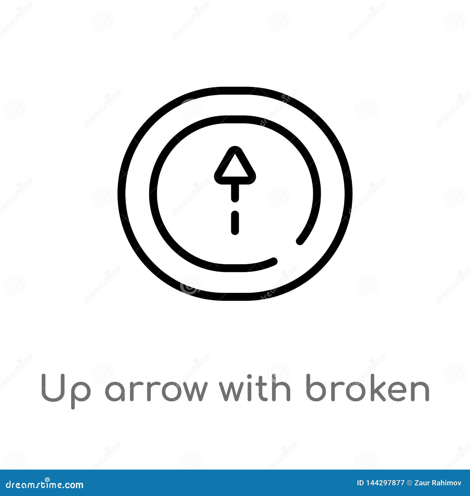Outline Up Arrow with Broken Line Vector Icon. Isolated Black Simple ...