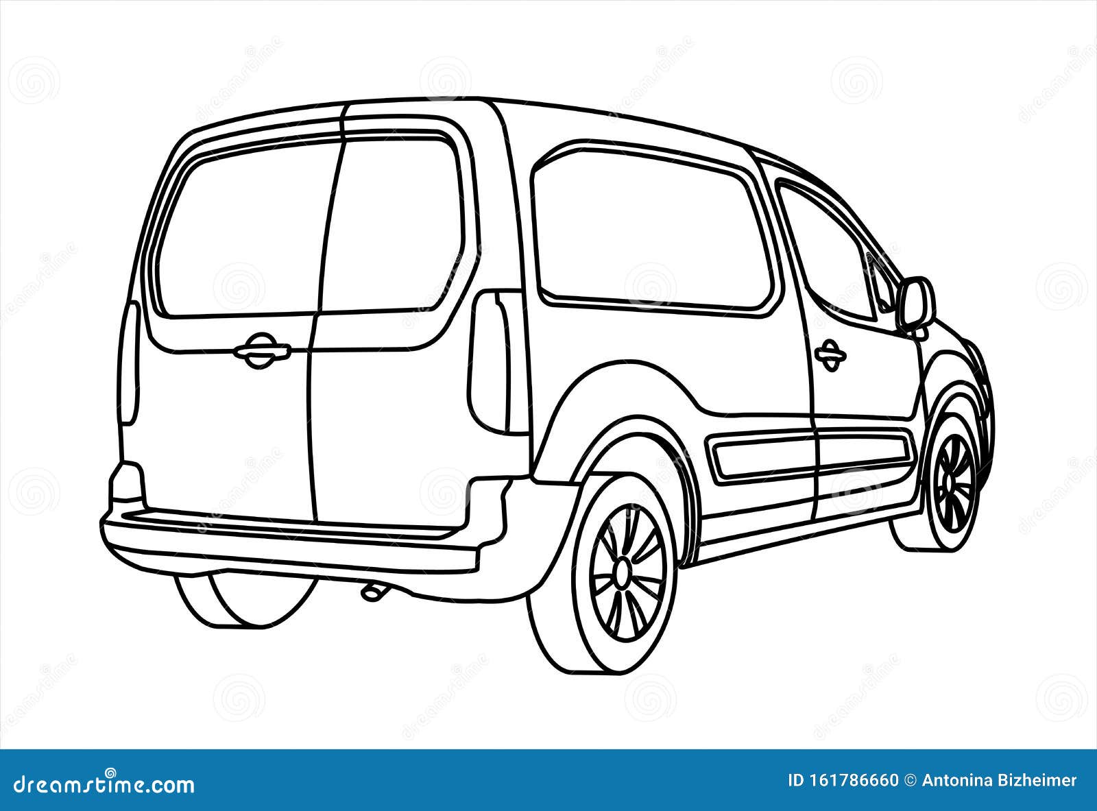 Outline Van. Car for Freight. Back View. View of Three Quarters Stock ...