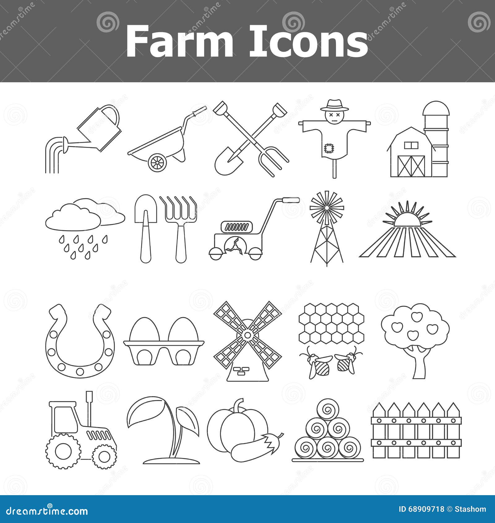 Outline vector farm icons. stock vector. Illustration of nature - 68909718