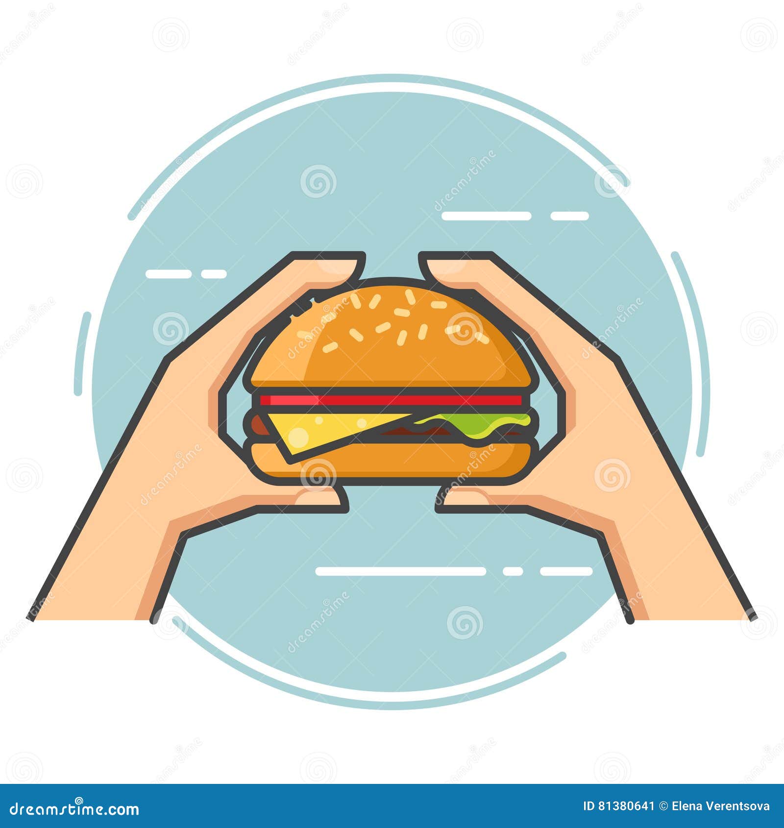Outline Vector Flat. Hand Holding a Burger. Stock Vector - Illustration ...