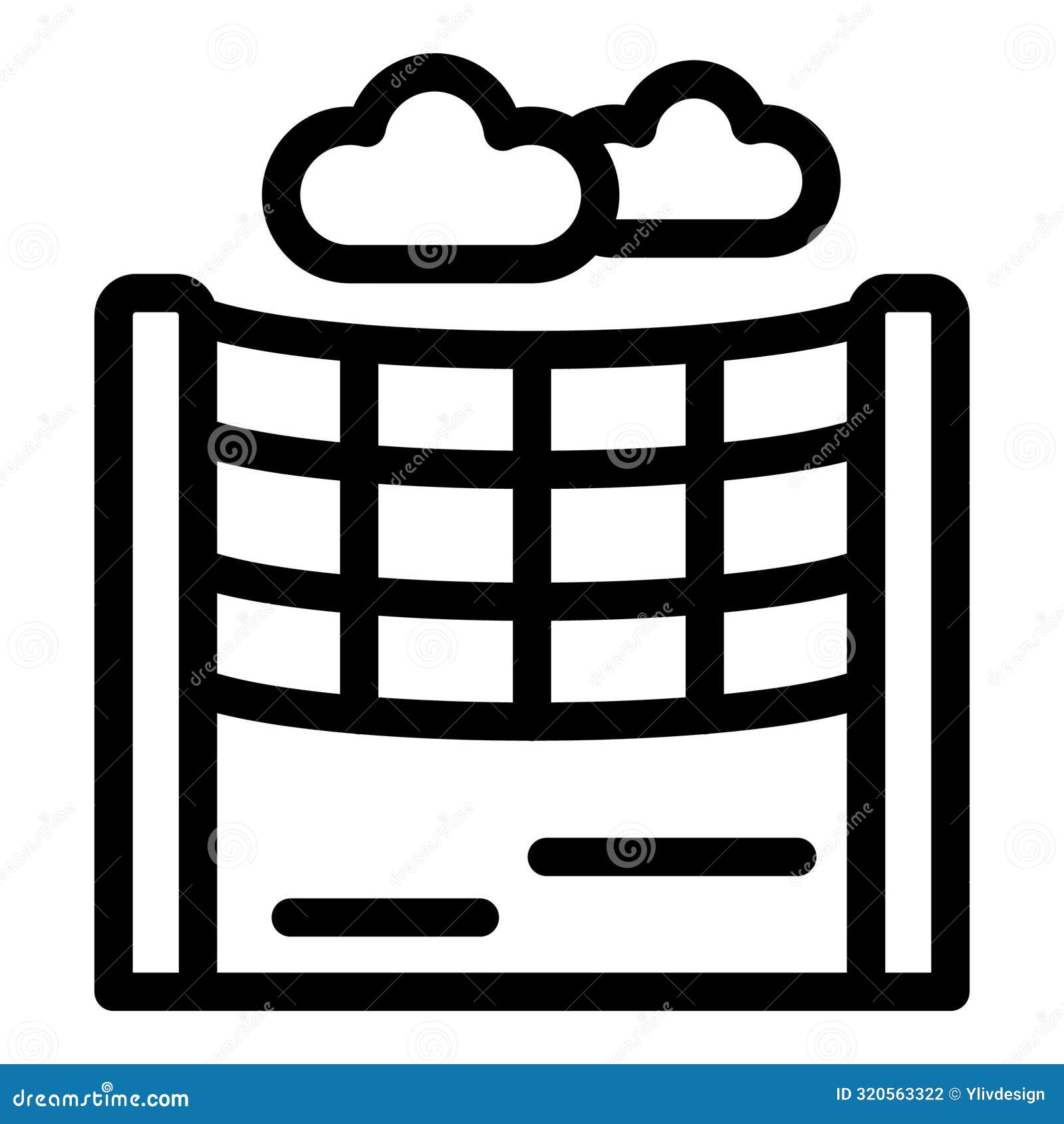 Outline Vector Icon of a Dam with Clouds, Representing Civil ...