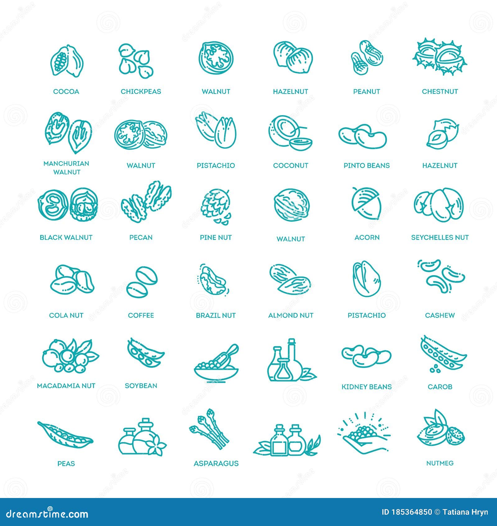 Nuts, Beans And Seeds Line Icon Set, Food Symbols Collection, Vector ...