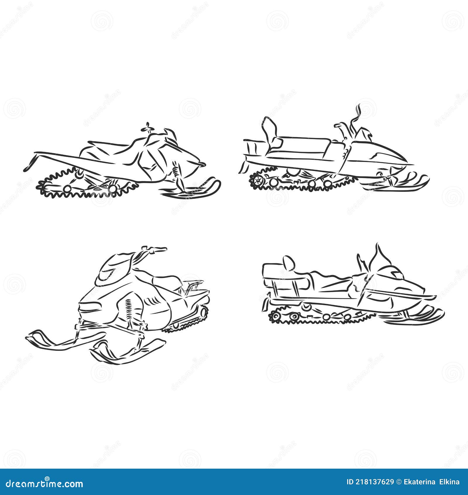 Outline Vector Illustration of Snowmobile . Snowmobile Vector Stock ...