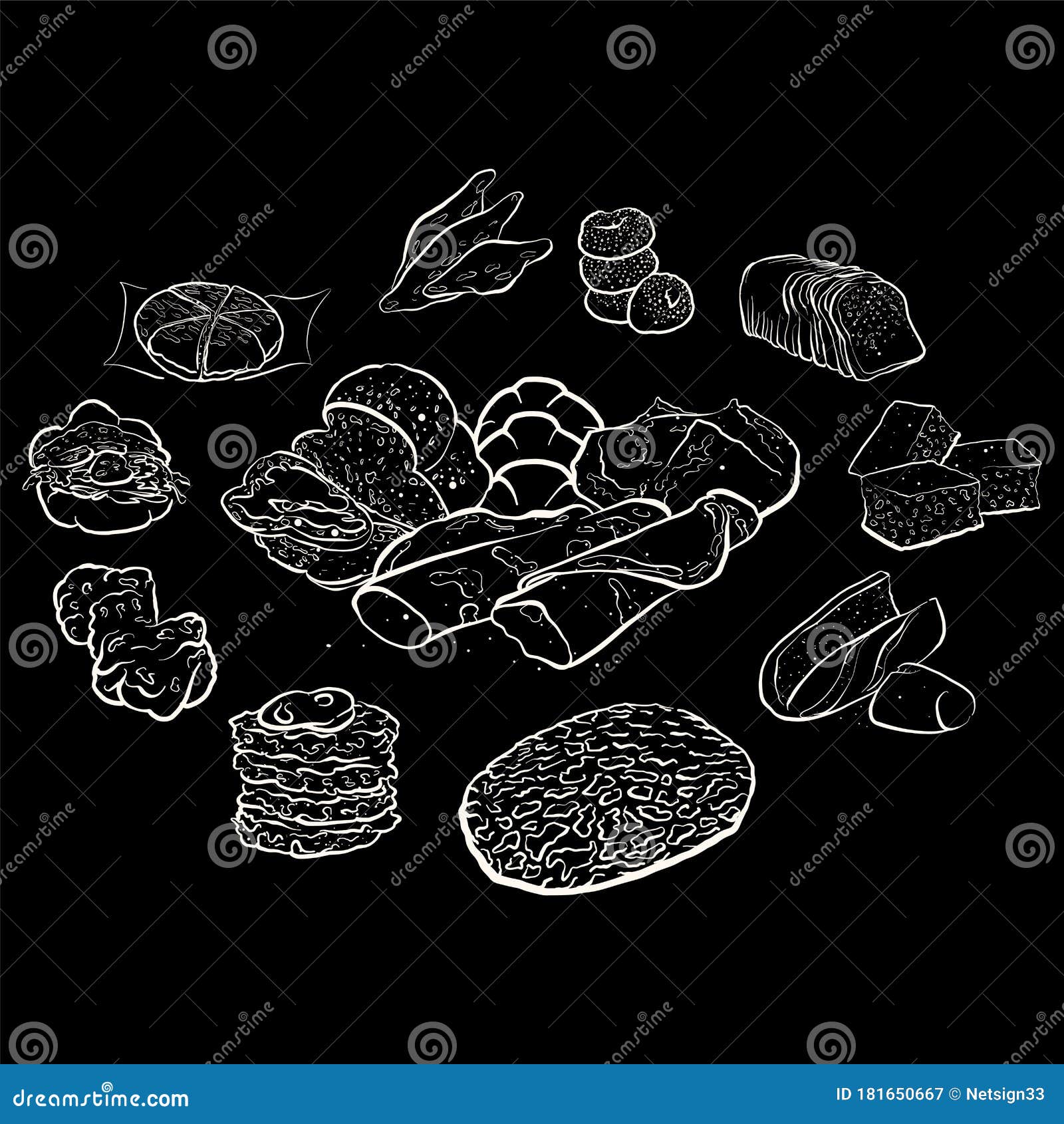 Outline Version of Circle Shape Composition from Hand Drawn Bread on ...