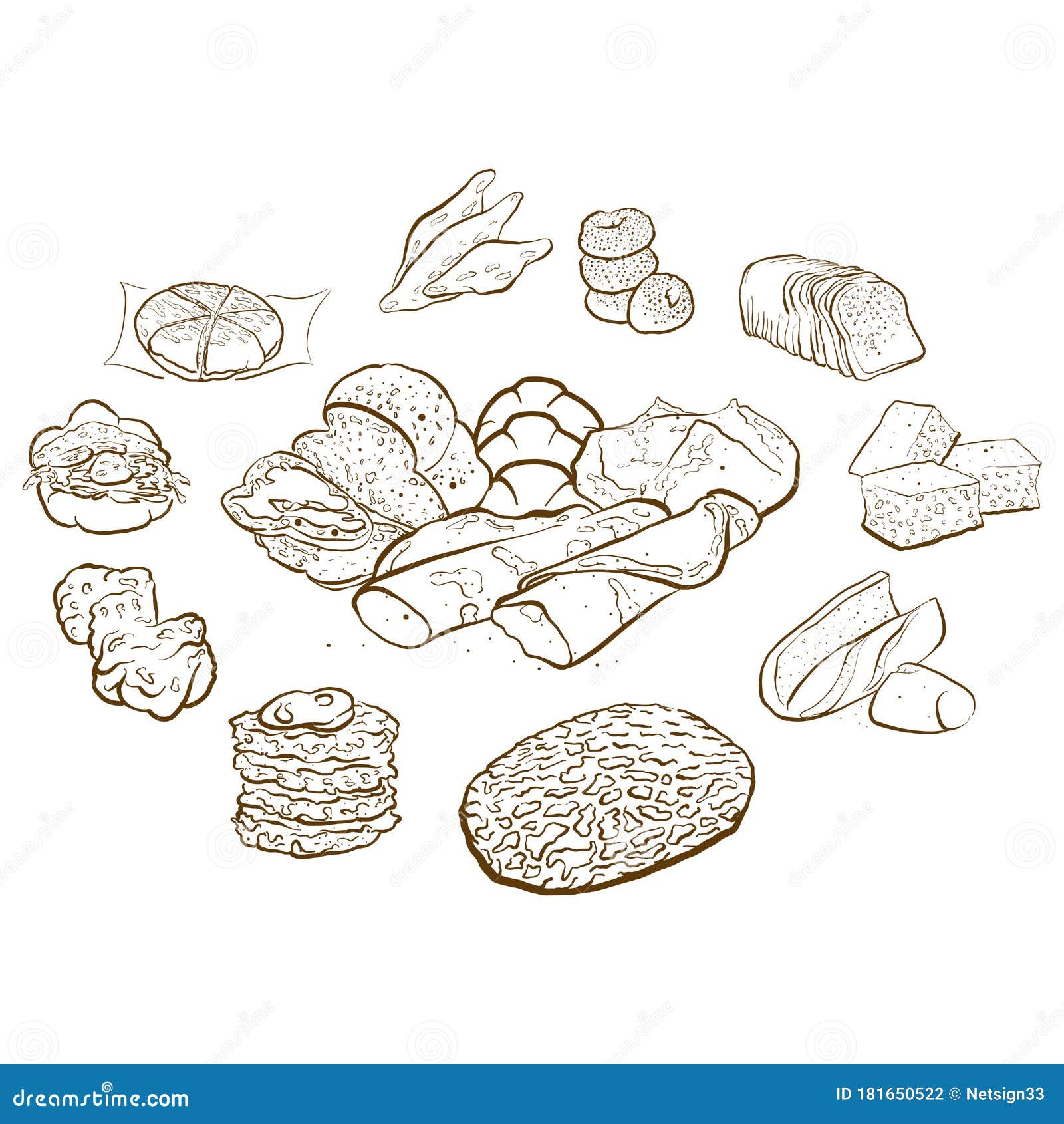 Outline Version of Circle Shape Composition from Hand Drawn Bread Stock ...