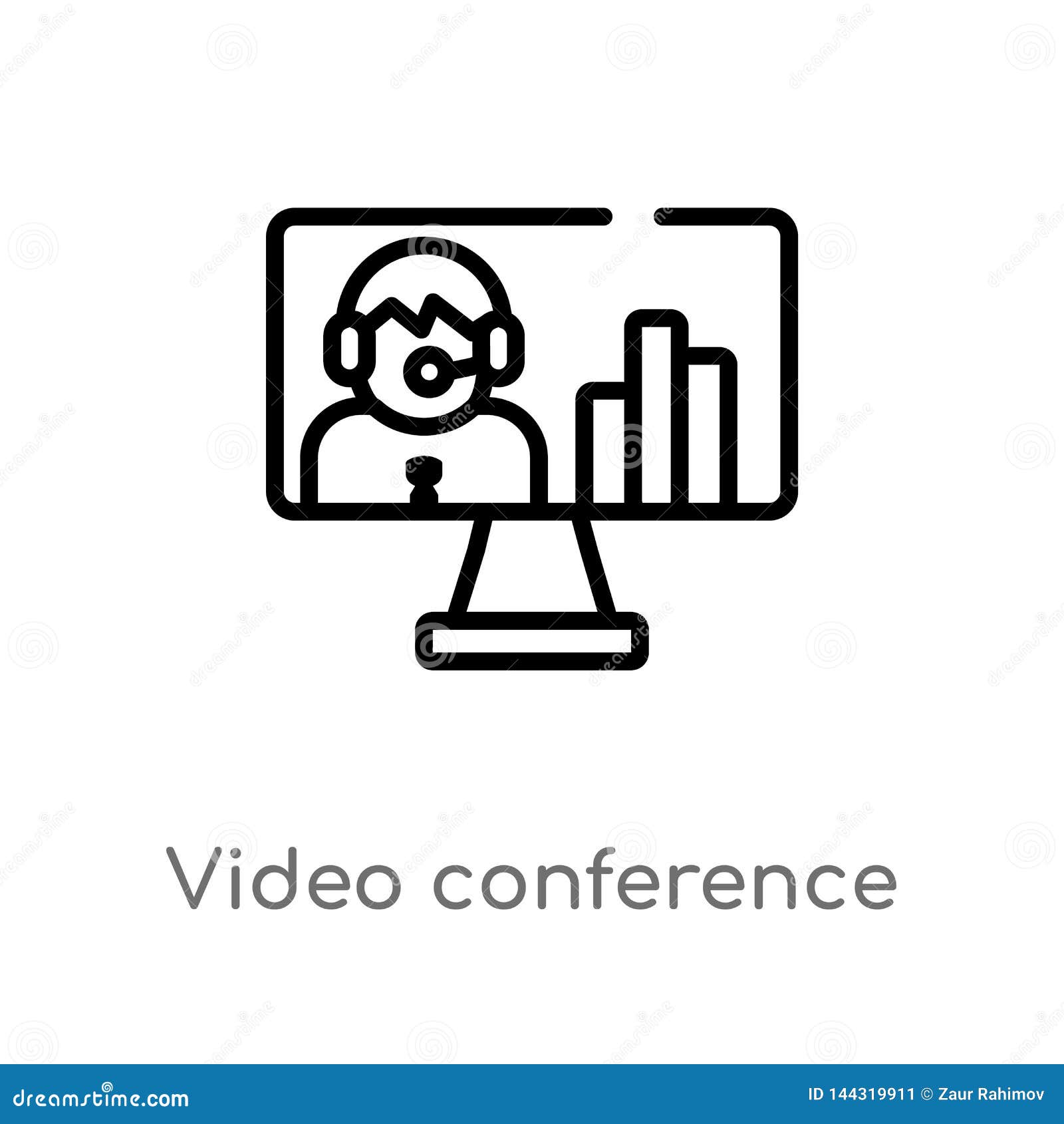 Outline Video Conference Vector Icon. Isolated Black Simple Line ...