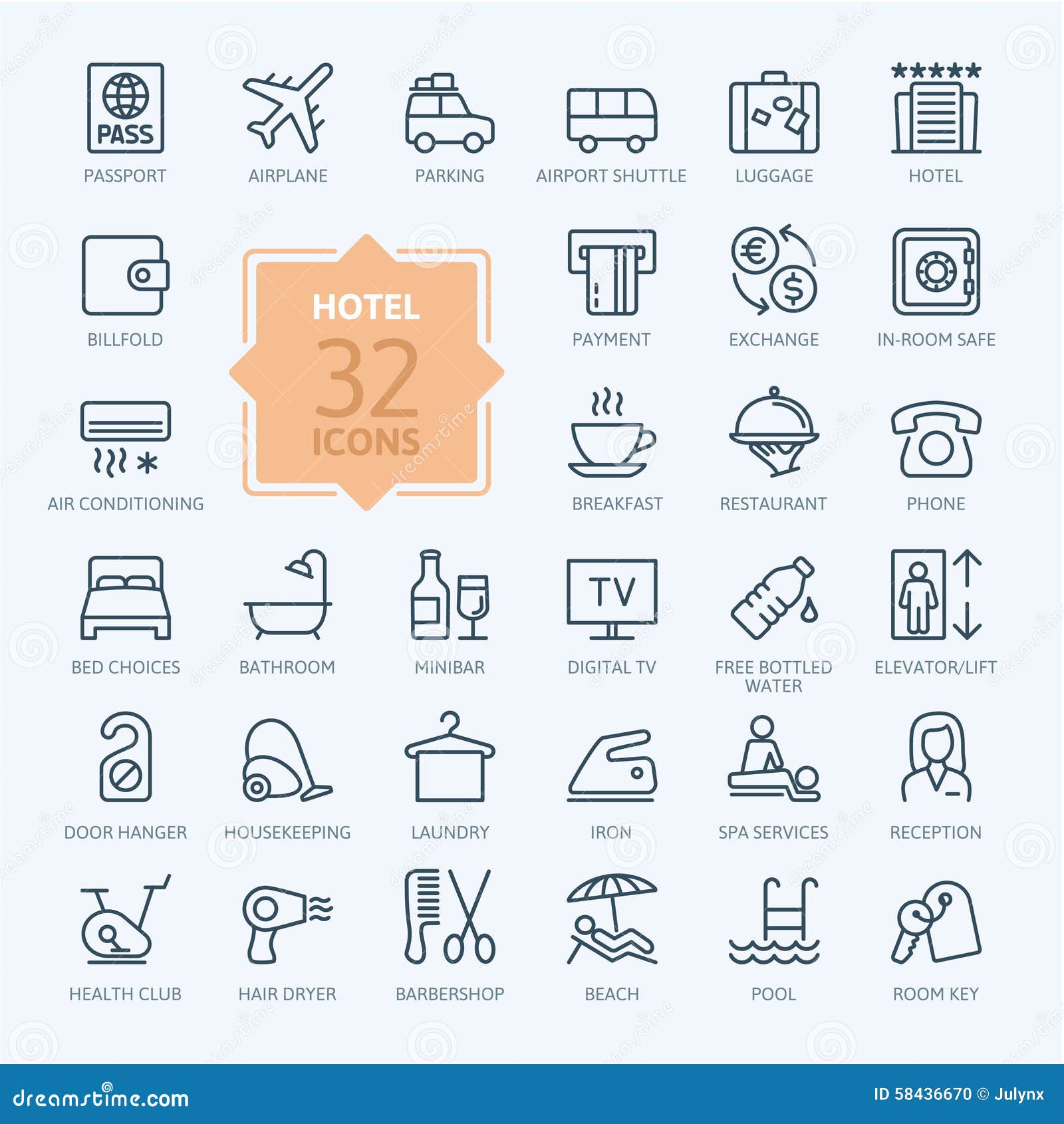 Outline Web Icon Set - Hotel Services Stock Vector - Illustration of ...