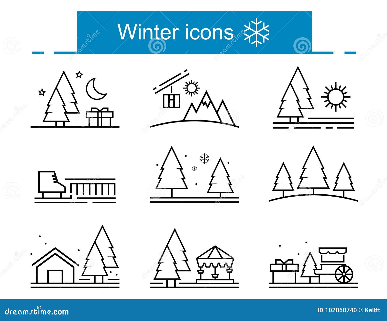 Outline Winter Snowy House Window With Wreath And Snowdrift With ...