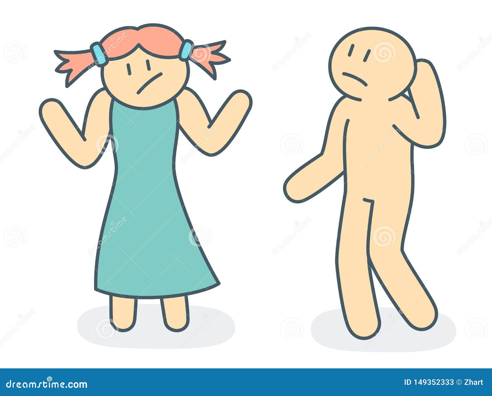 Outline Woman and Man in Difficult Situation of Emotion Behavior ...