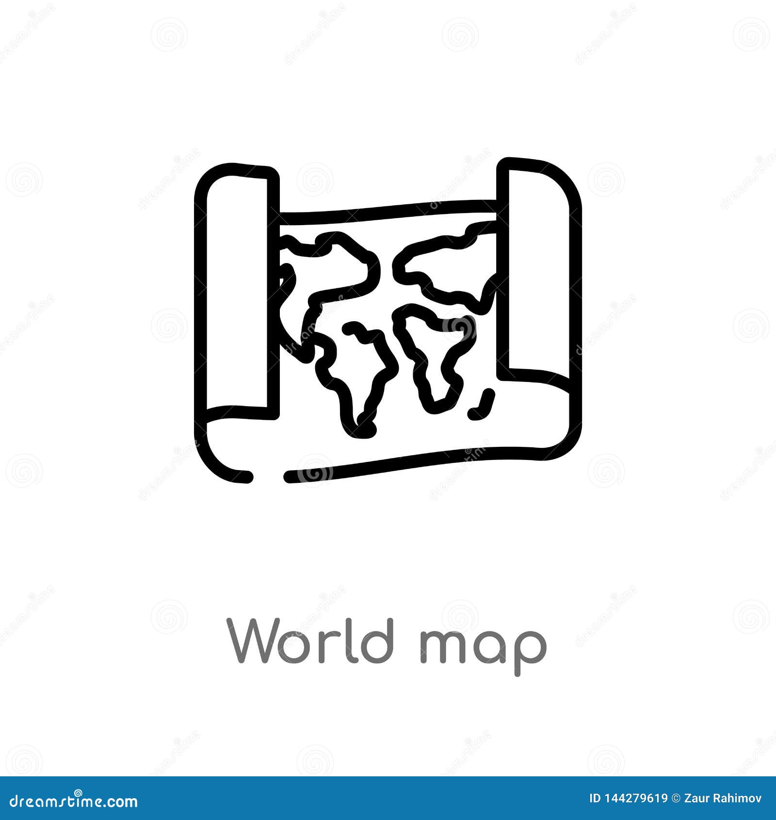 Outline World Map Vector Icon. Isolated Black Simple Line Element ...