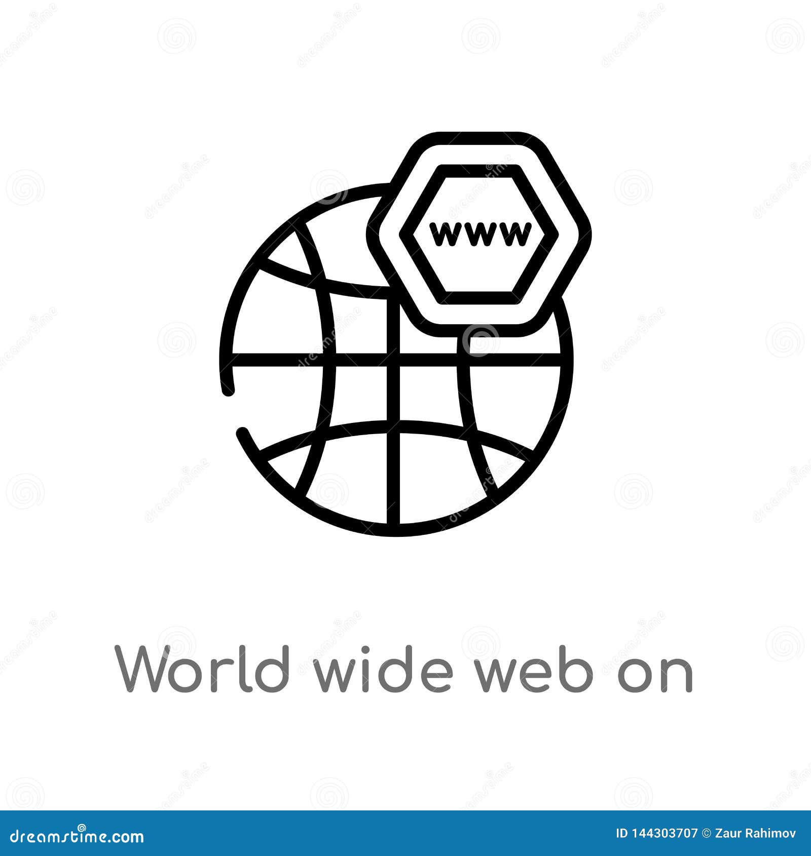 Outline World Wide Web on Grid Vector Icon. Isolated Black Simple Line ...