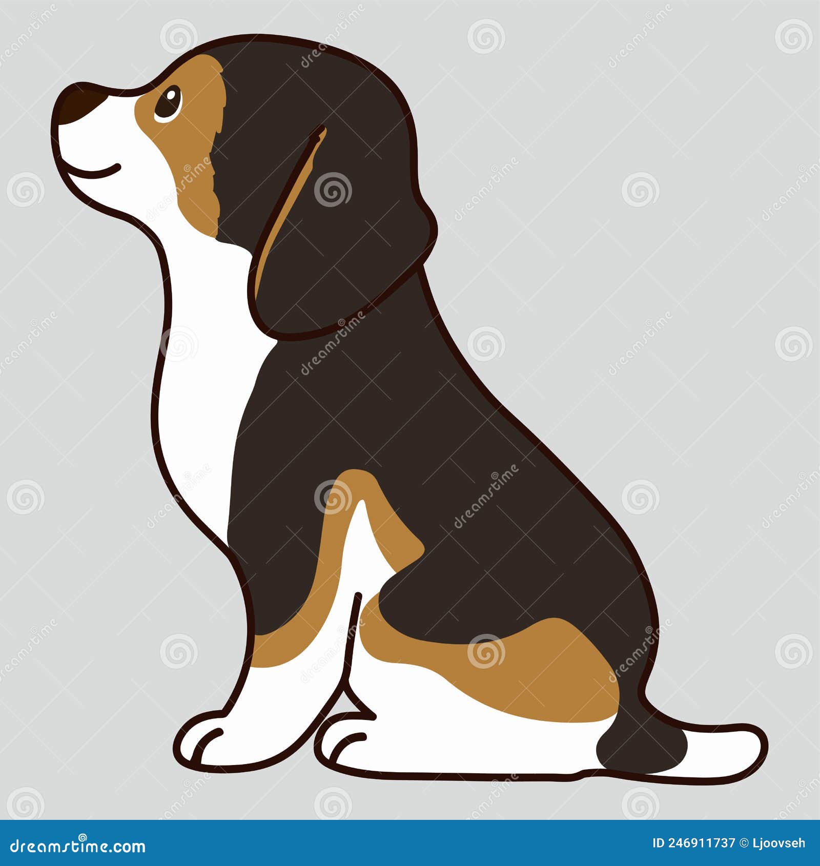 Outlined Adorable Dark Tri Colored Beagle Sitting in Side View Stock ...
