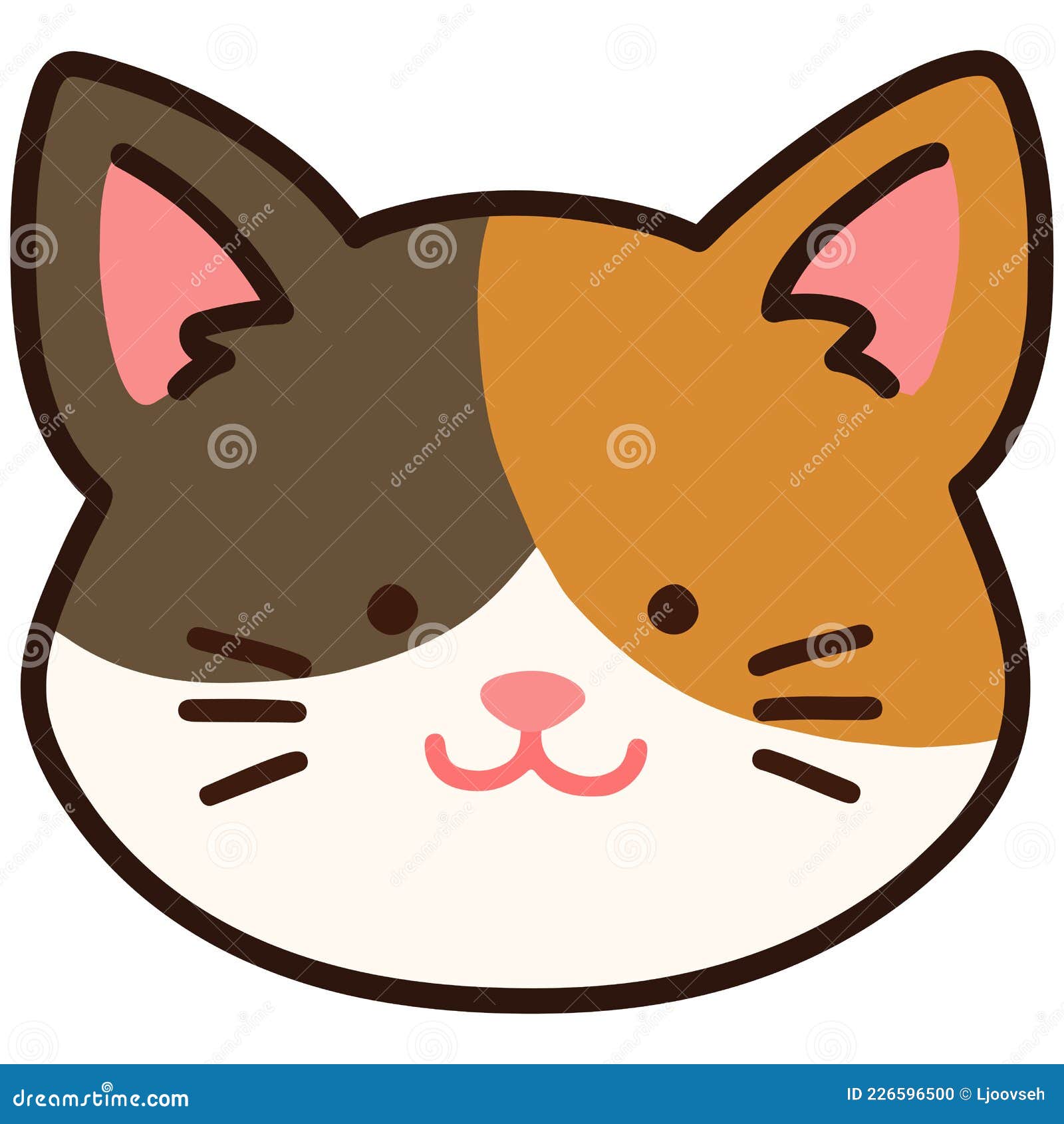 Outlined Adorable Tricolored Calico Cat Head Stock Vector ...