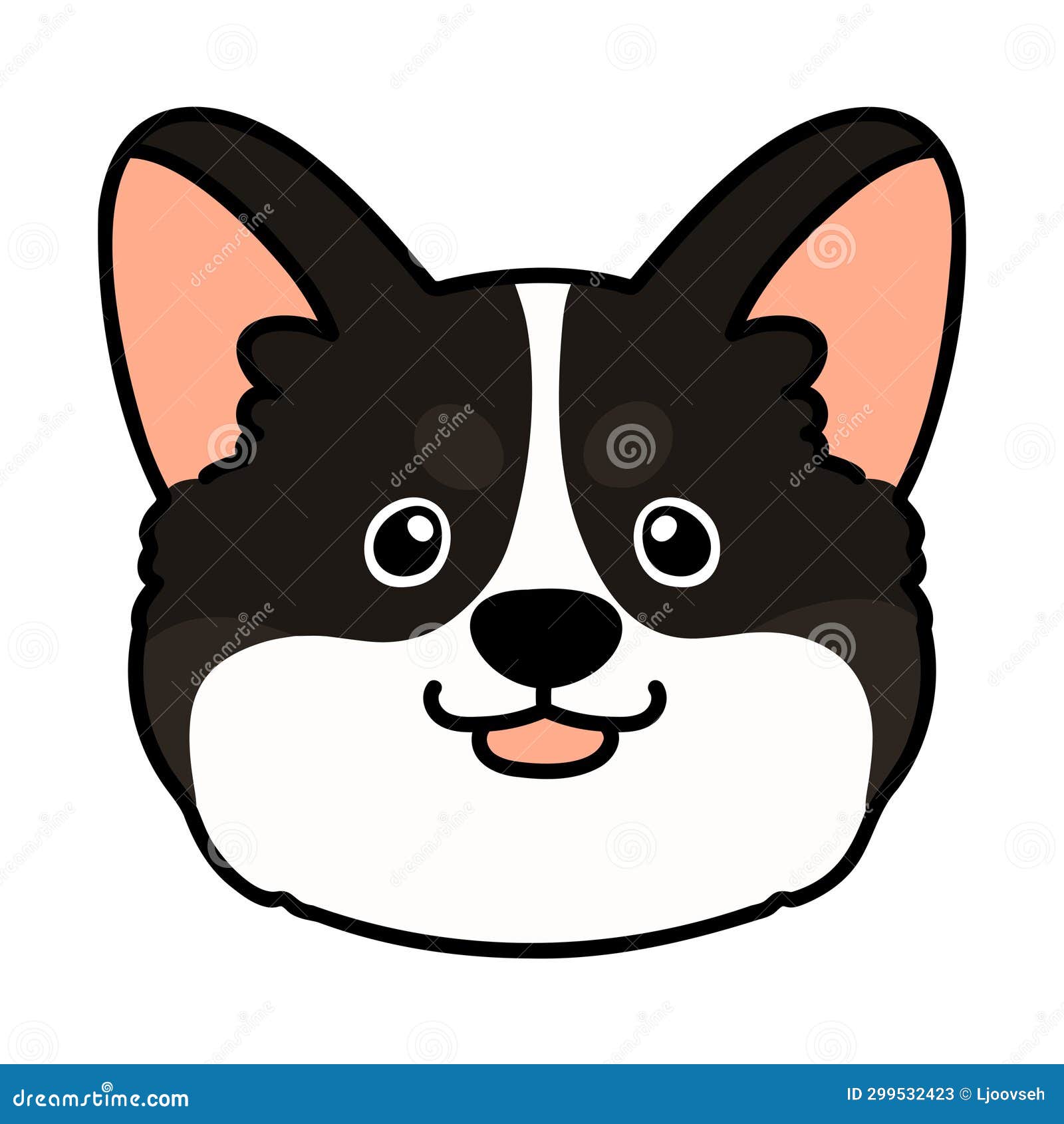 Outlined Cute Black Colored Corgi Front Face Stock Illustration ...