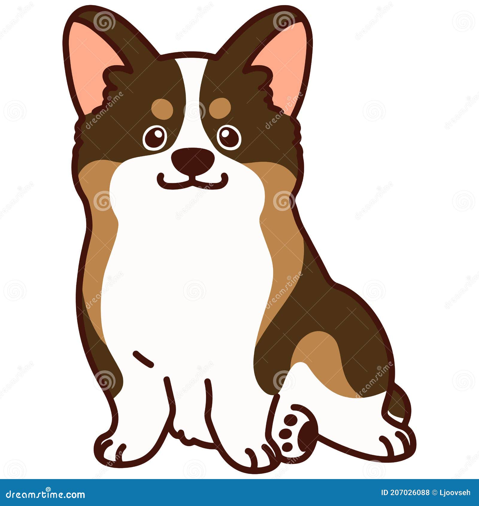 Outlined Cute Sable Colored Corgi Sitting in Front View Stock Vector ...