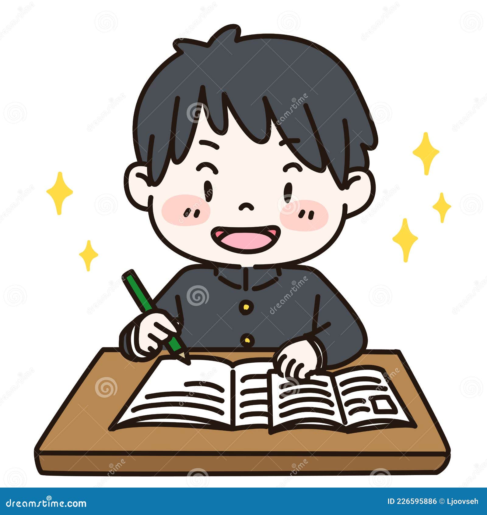 Outlined Cute and Simple Illustration of a Student Enjoying Studying ...