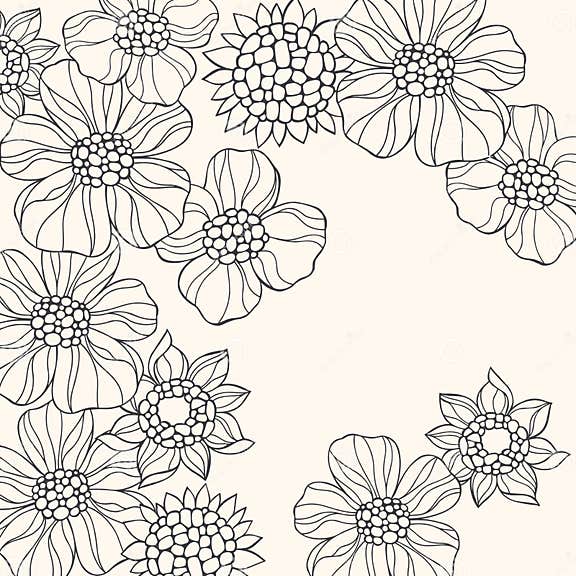 Outlined Doodle Flowers Vector Stock Vector - Illustration of beauty ...