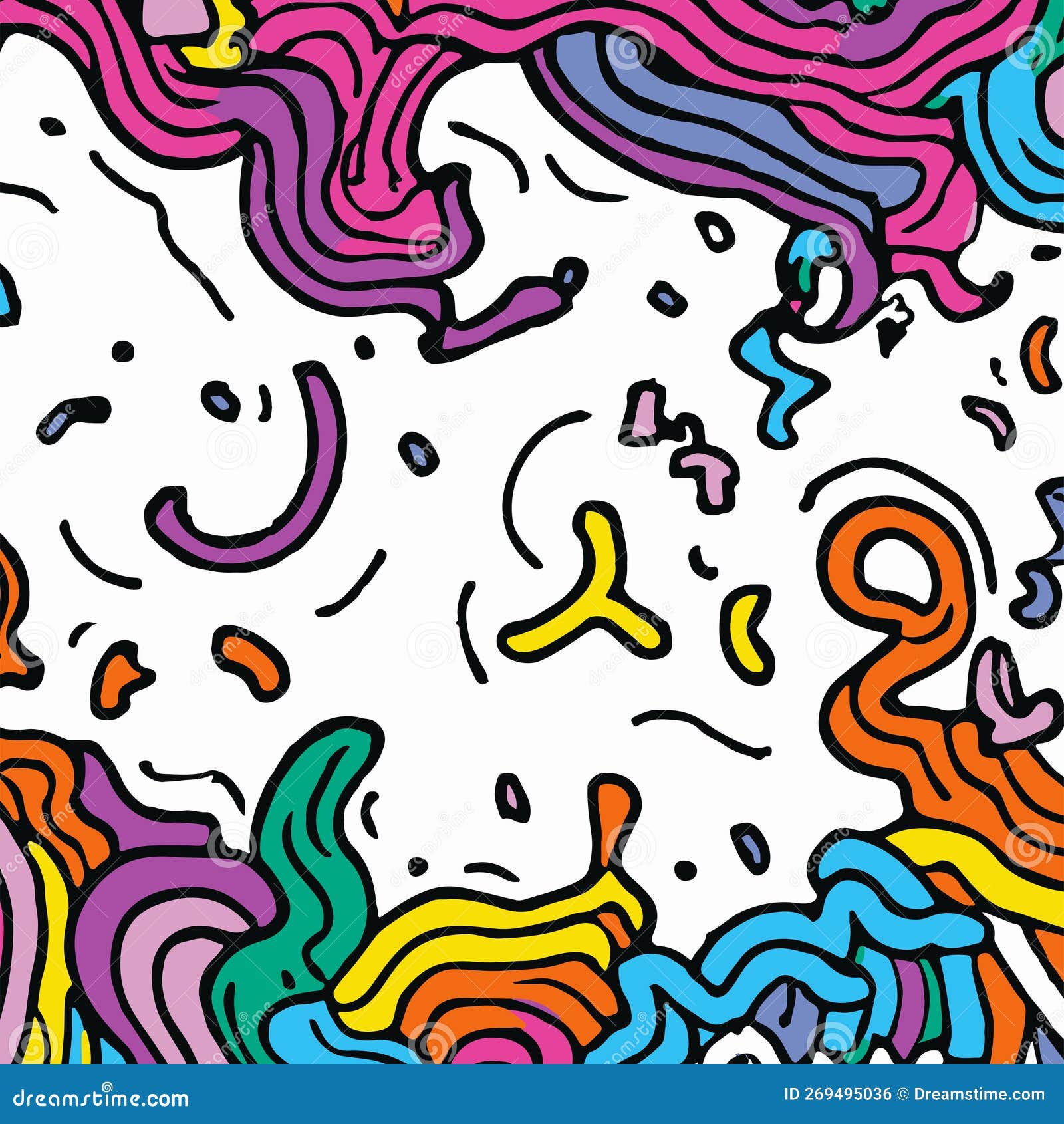 Outlined Doodles with Colourful Waves Vector Background Stock Vector ...