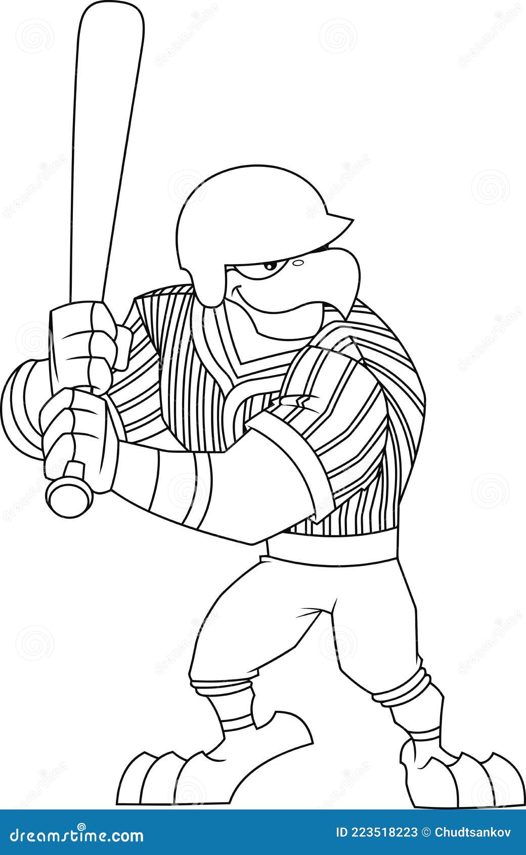 Outlined Eagle Baseball Player Cartoon Character Batting Side Stock ...