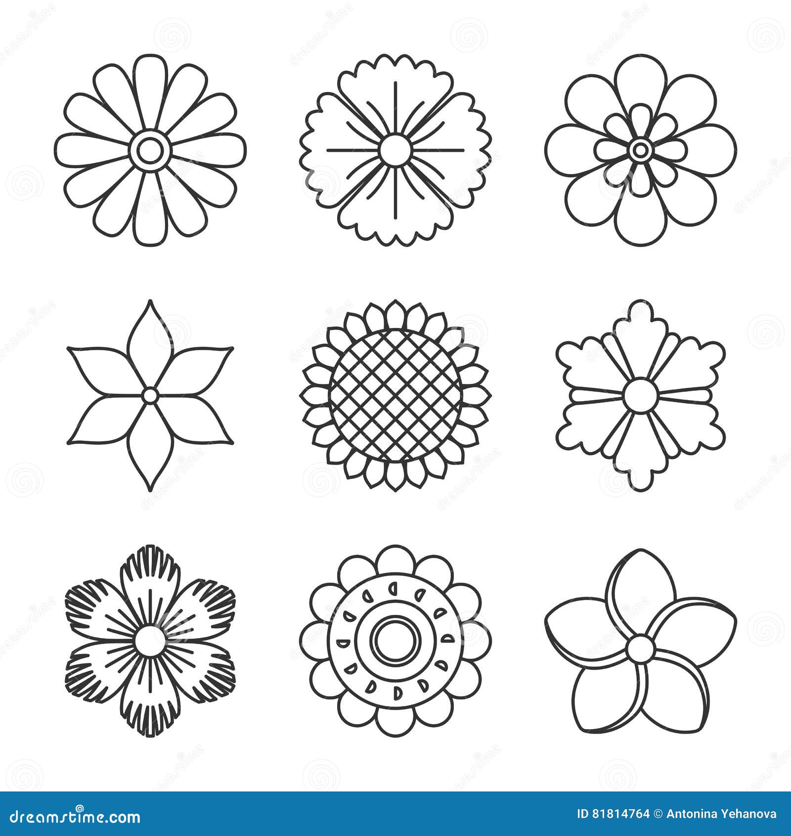 Outlined flowers icons. stock vector. Illustration of beauty - 81814764