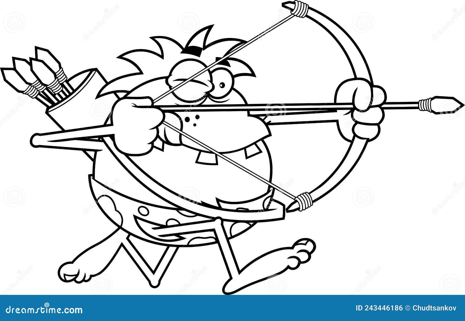 Outlined Funny Caveman Cartoon Character Running with Bow and Arrow ... Outlined Funny Caveman Cartoon Character Running with Bow and Arrow ...