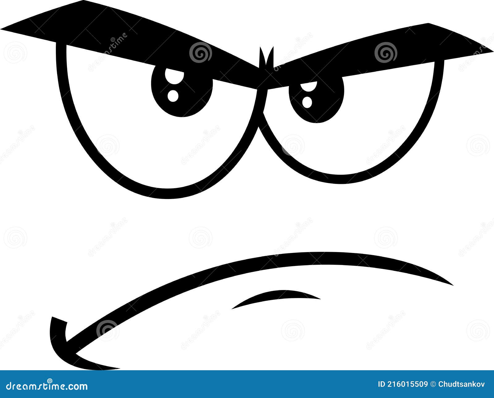 Outlined Grumpy Cartoon Funny Face Expression with Frown Eyebrows and ...