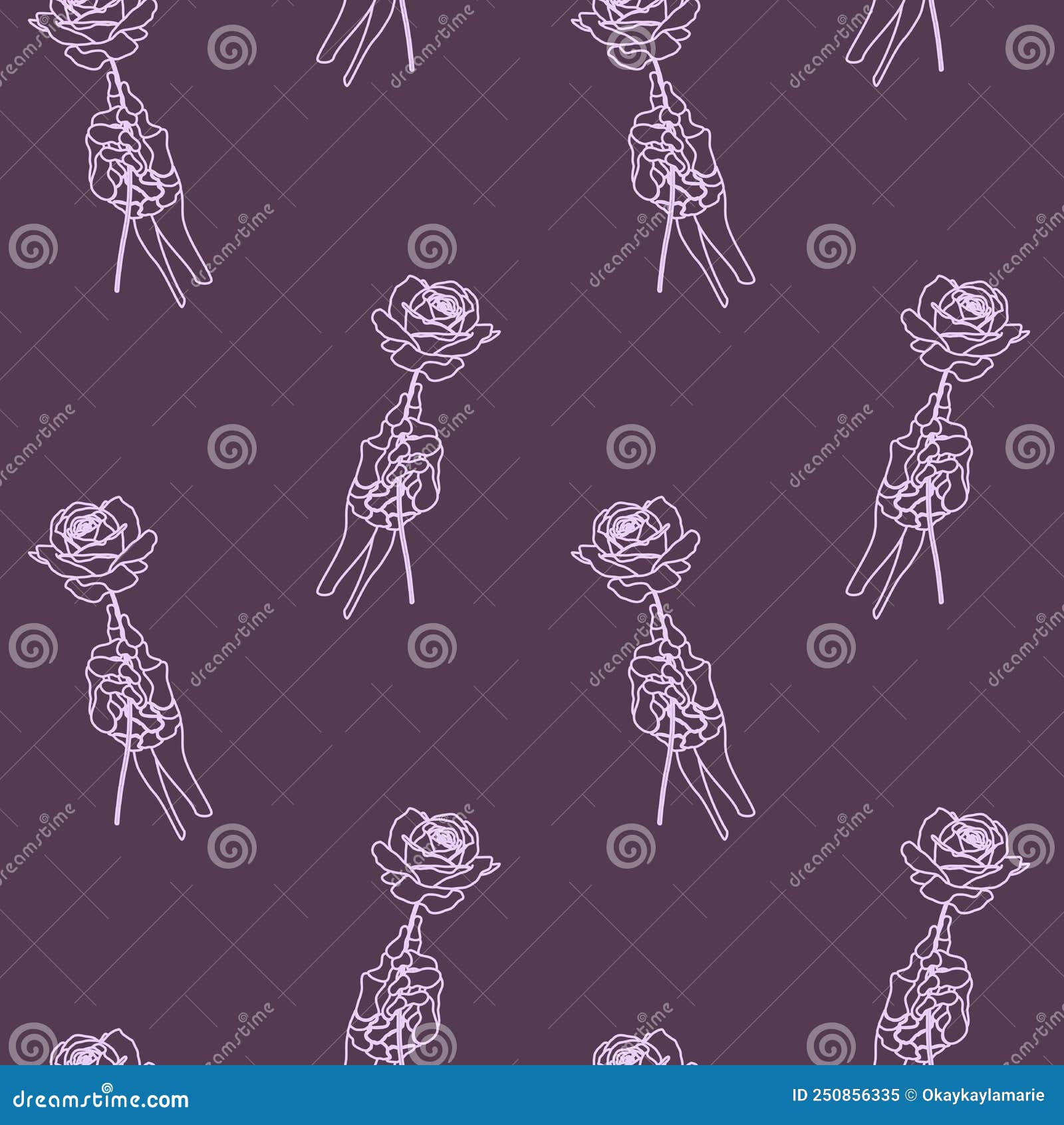 Outlined Light Purple Skeleton Hands Holding Roses Seamless Repeat ...