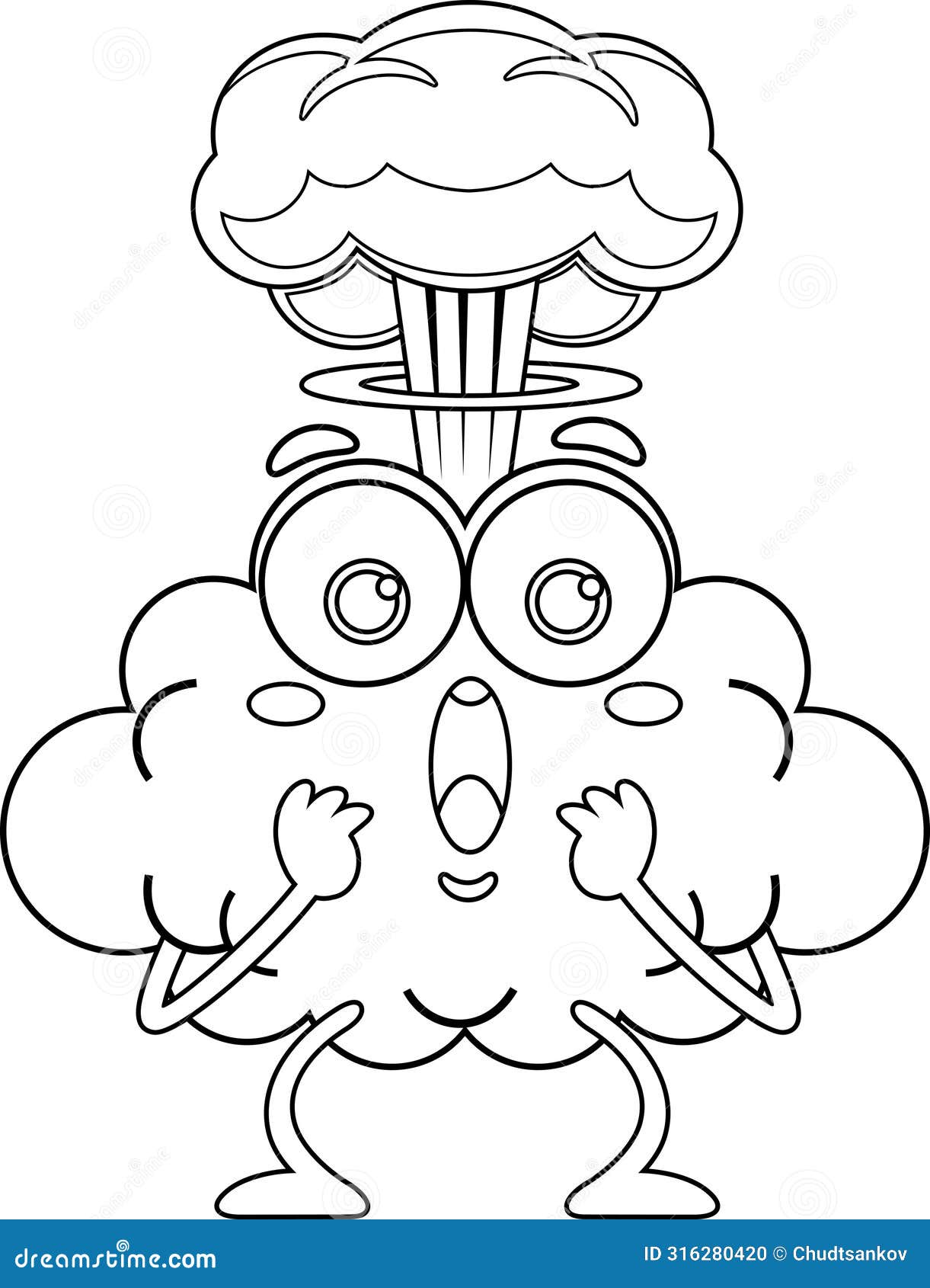 Outlined Mind Blown Brain Cartoon Character With Exploding Vector ...