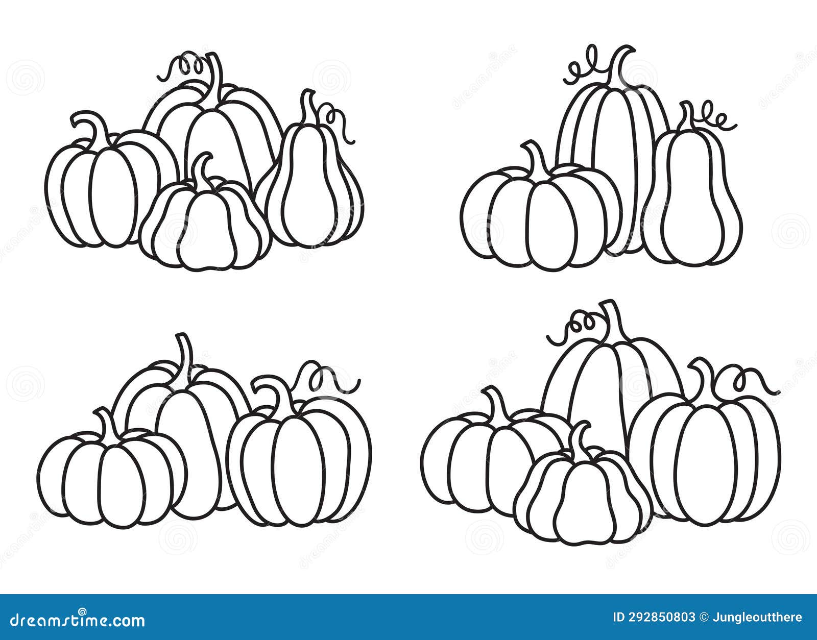 Outlined Pumpkins in Group of Three and Four Vector Illustration Set Stock Vector - Illustration ...
