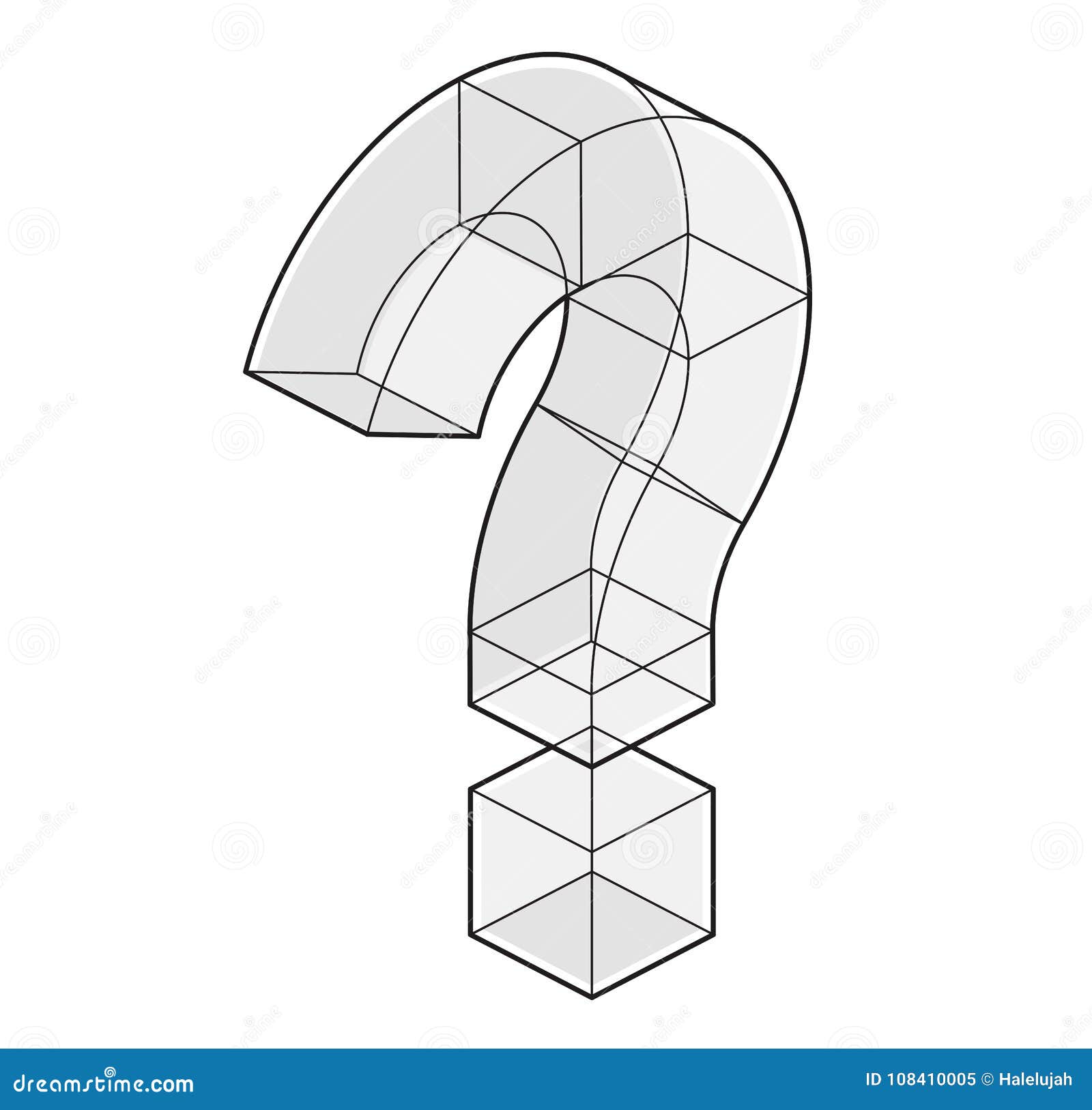 Outlined Question Mark in Isometric Perspective Isolated on White ...