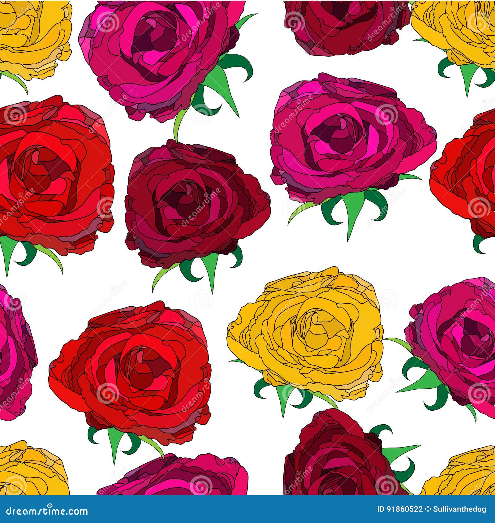 Outlined Rose Seamless Pattern Stock Vector - Illustration of blooming ...