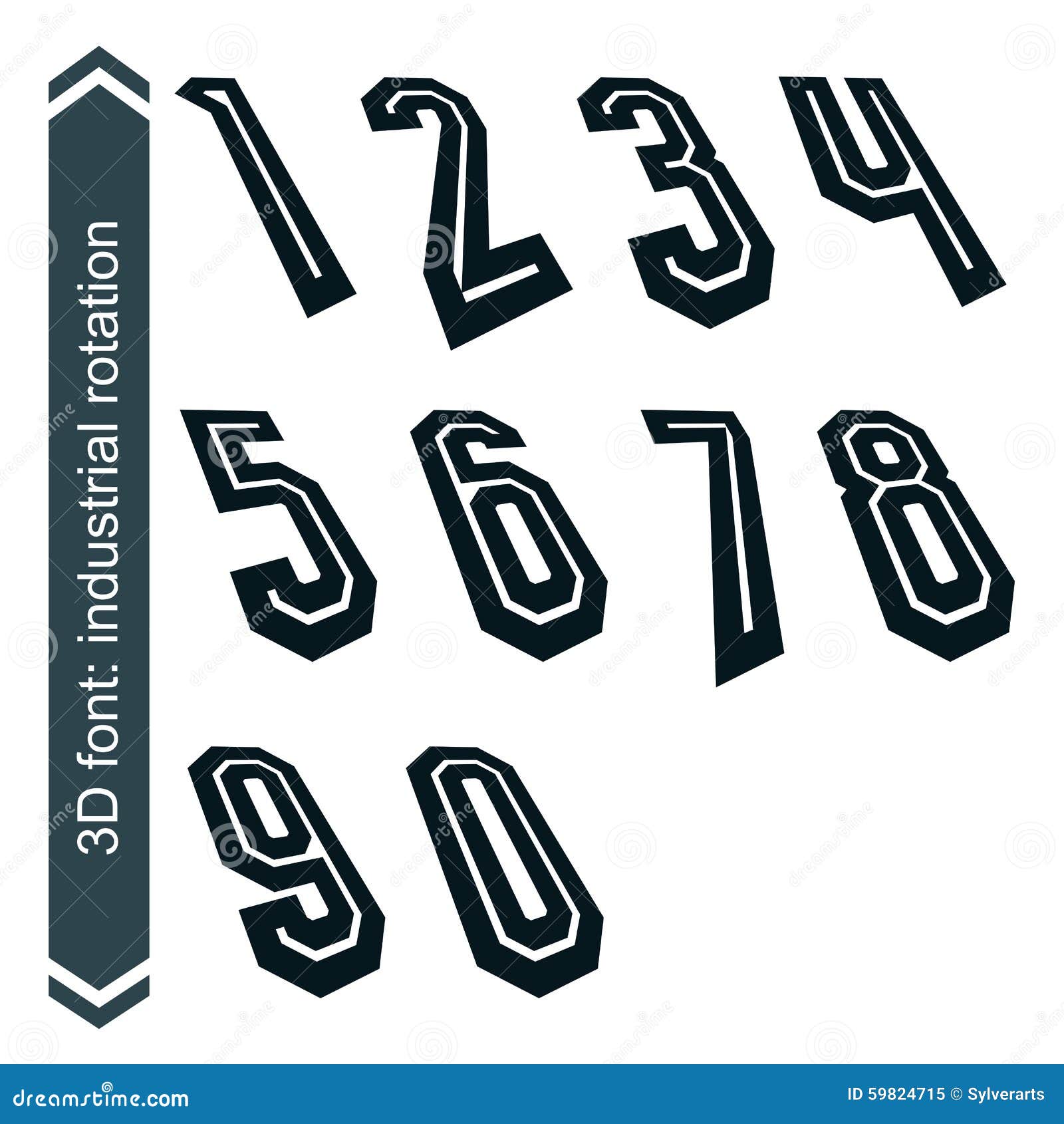 Outlined Rotated Vector Numeration, Monochrome Bold Numbers Stock ...
