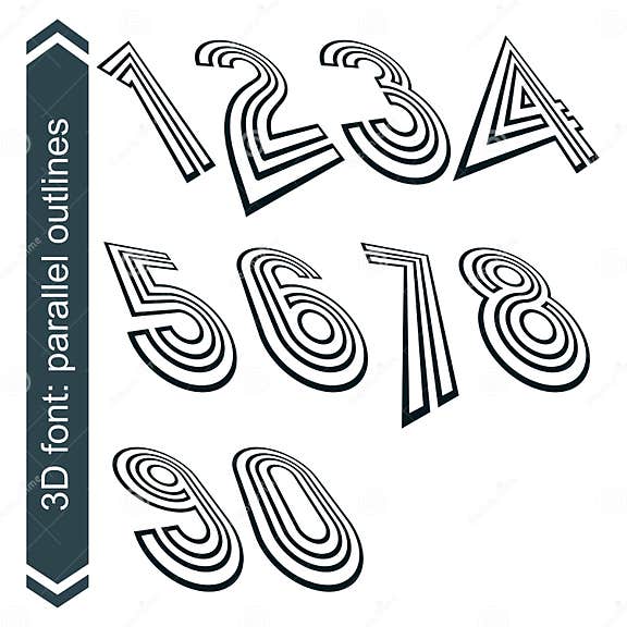 Outlined Rotated Vector Numeration, Monochrome Lined Numbers Set Stock ...