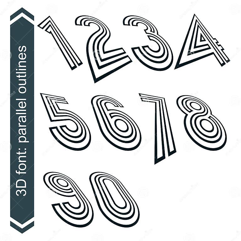 Outlined Rotated Vector Numeration, Monochrome Lined Numbers Set Stock ...