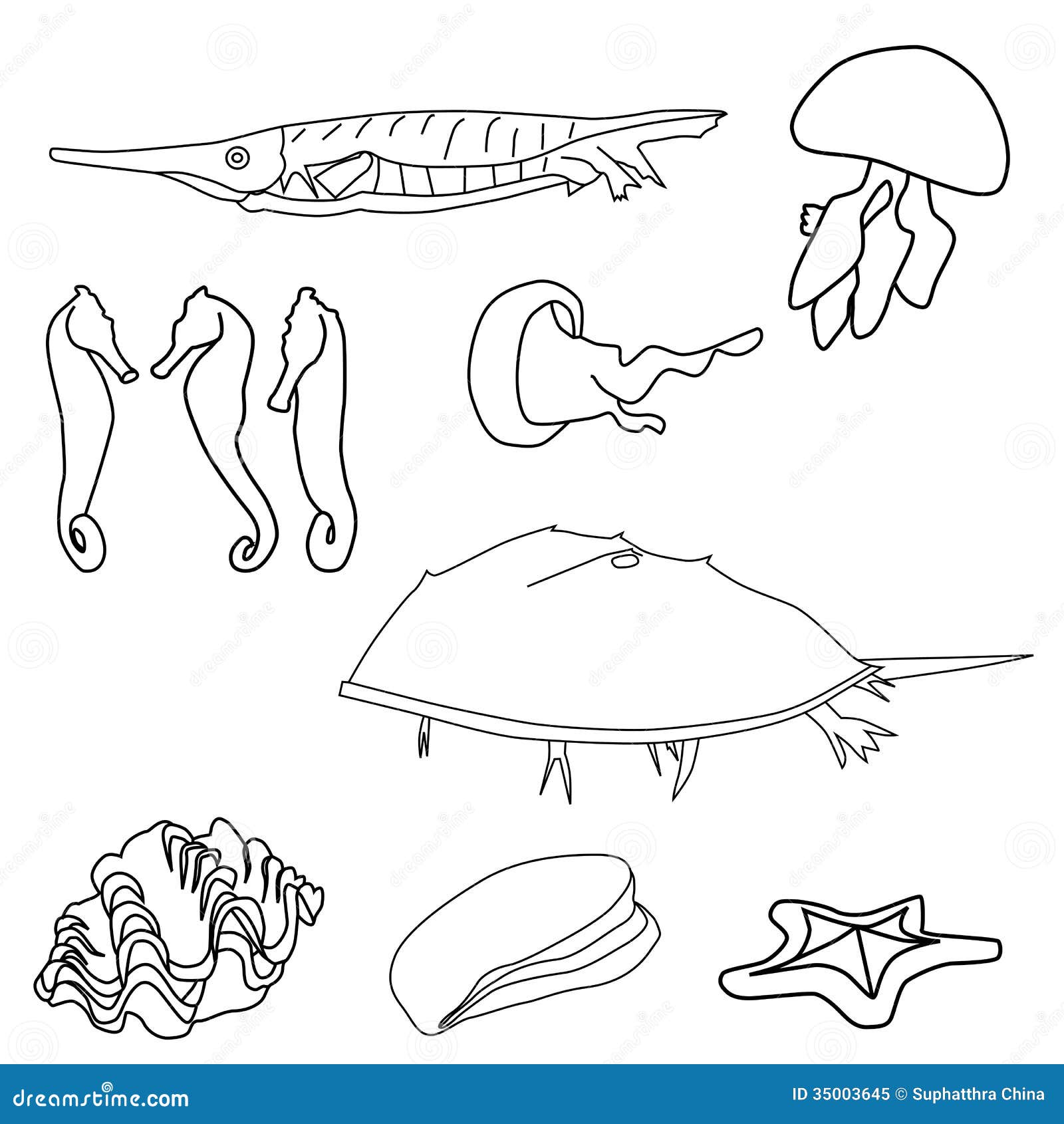 Outlined Sea Life stock vector. Illustration of clipart - 35003645