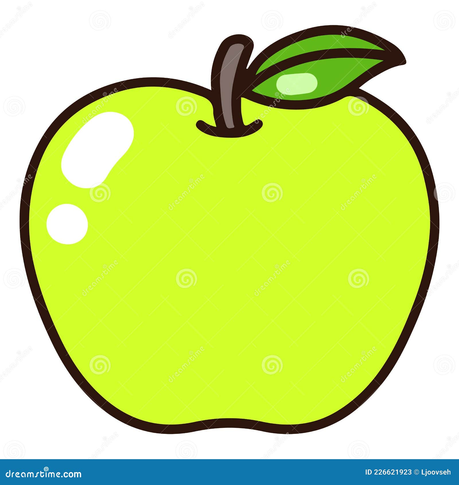 Outlined Simple and Cute Green Apple Stock Vector - Illustration of ...