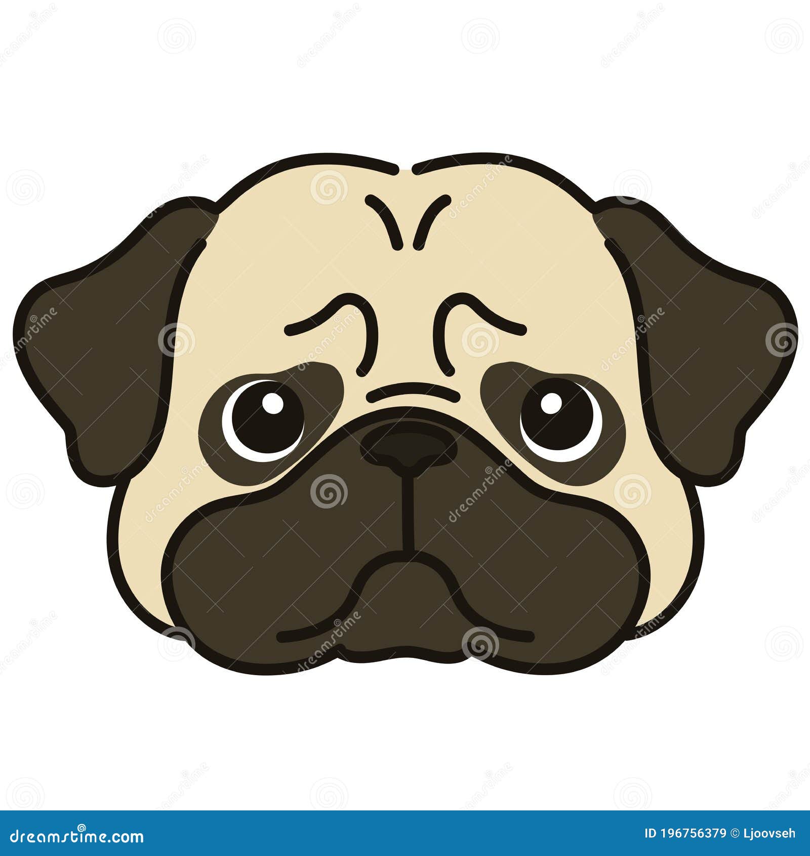 Outlined Simple and Cute Pug Face Stock Vector - Illustration of animal ...