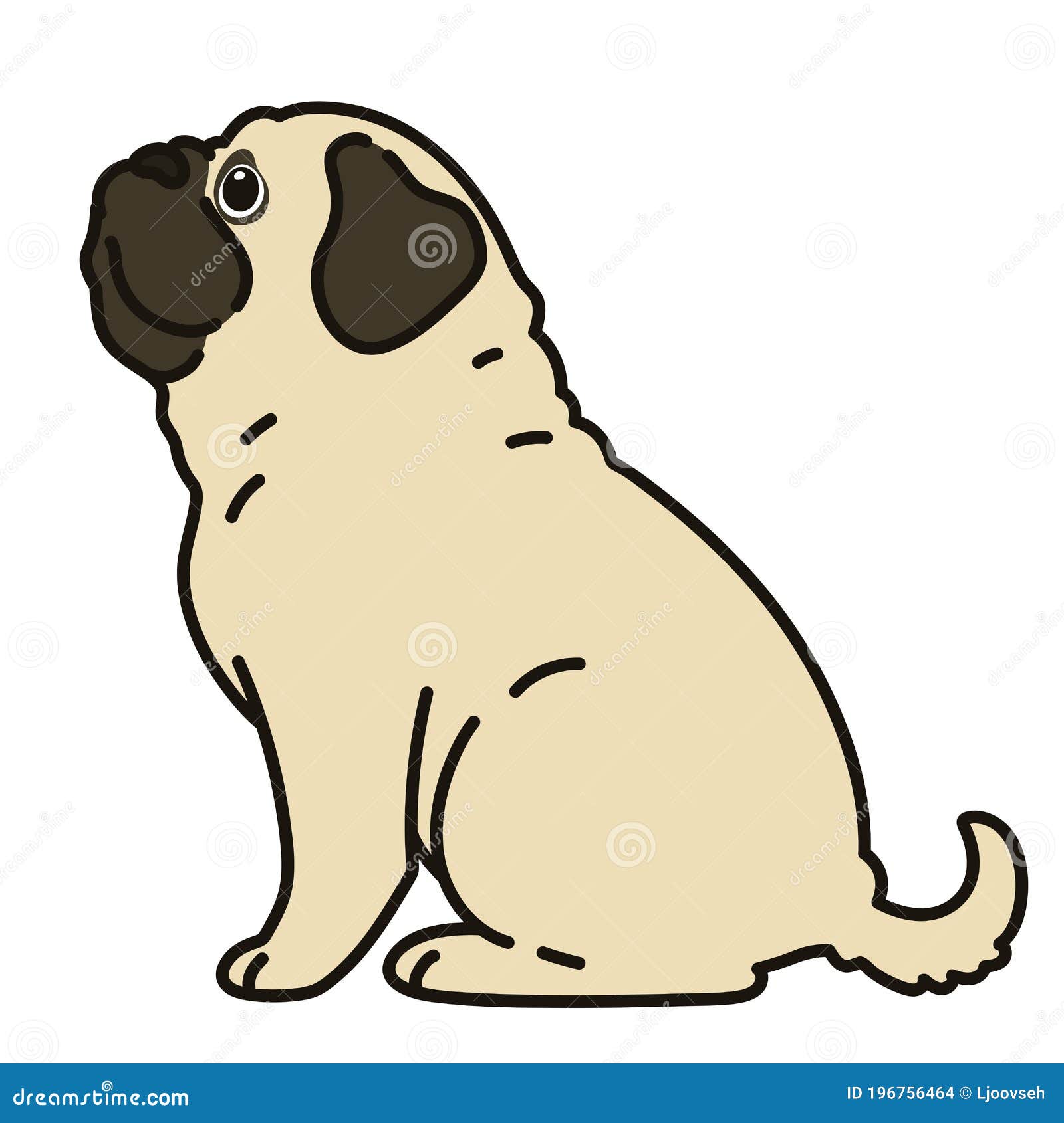 Outlined Simple and Cute Pug Sitting in Side View Stock Vector ...