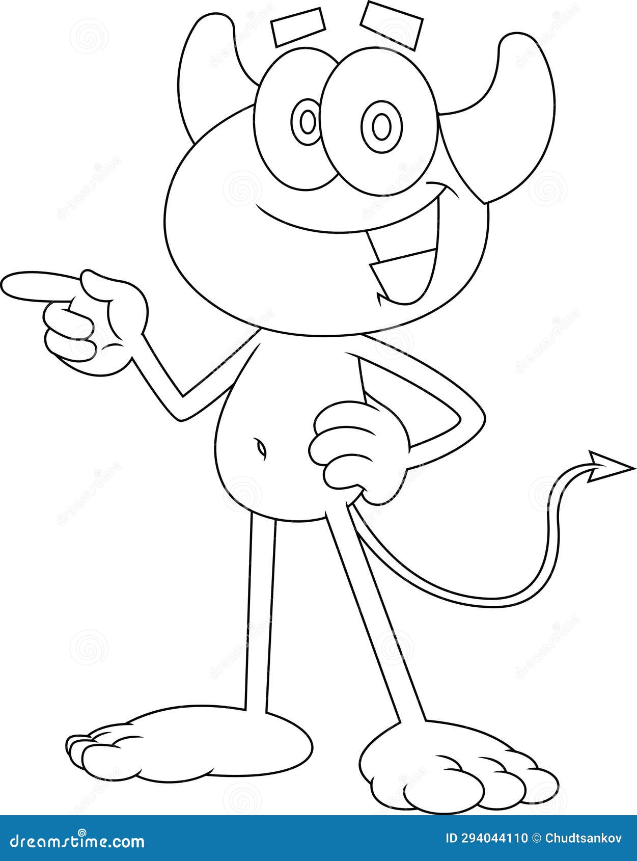 Outlined Smiling Little Devil Cartoon Character Pointing Stock Vector ...