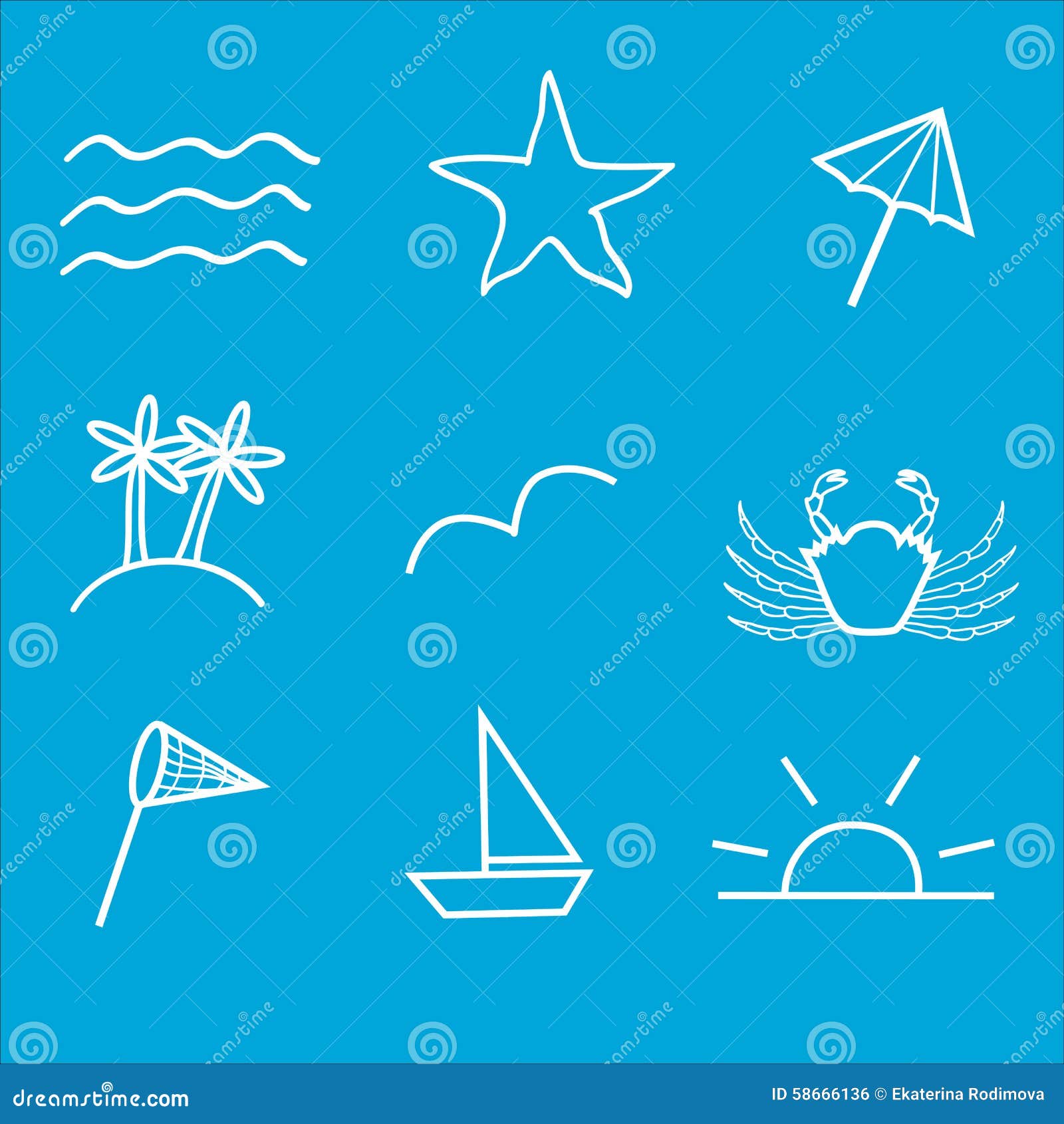 Outlined summer icons stock vector. Illustration of umbrella - 58666136