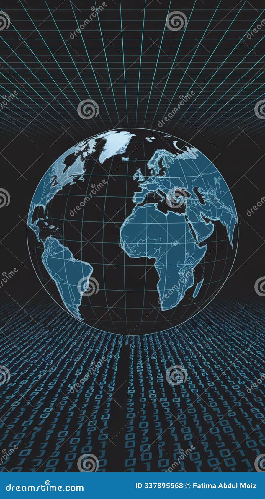 Outlined World Map with Binary Grid, Symbolizing Global Digital Streams Stock Illustration ...