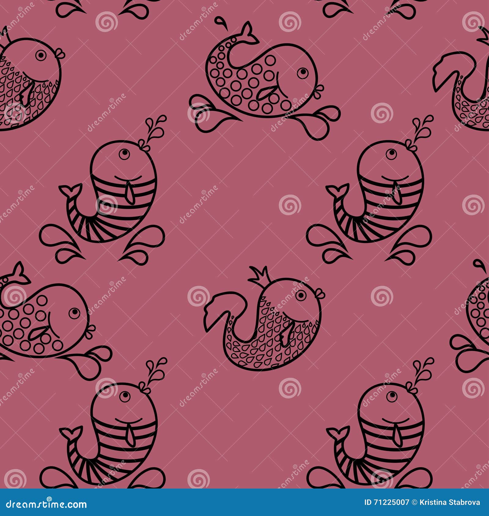 Outlines of Cartoon Fish. Seamless Pattern Stock Vector - Illustration ...