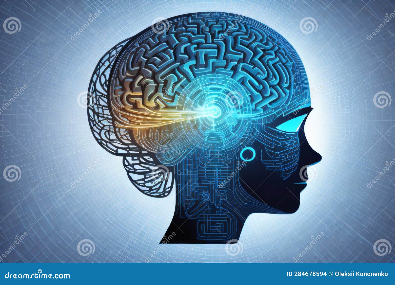 Outlines of Human Head, Lights and Abstract Shapes, Associated with ...