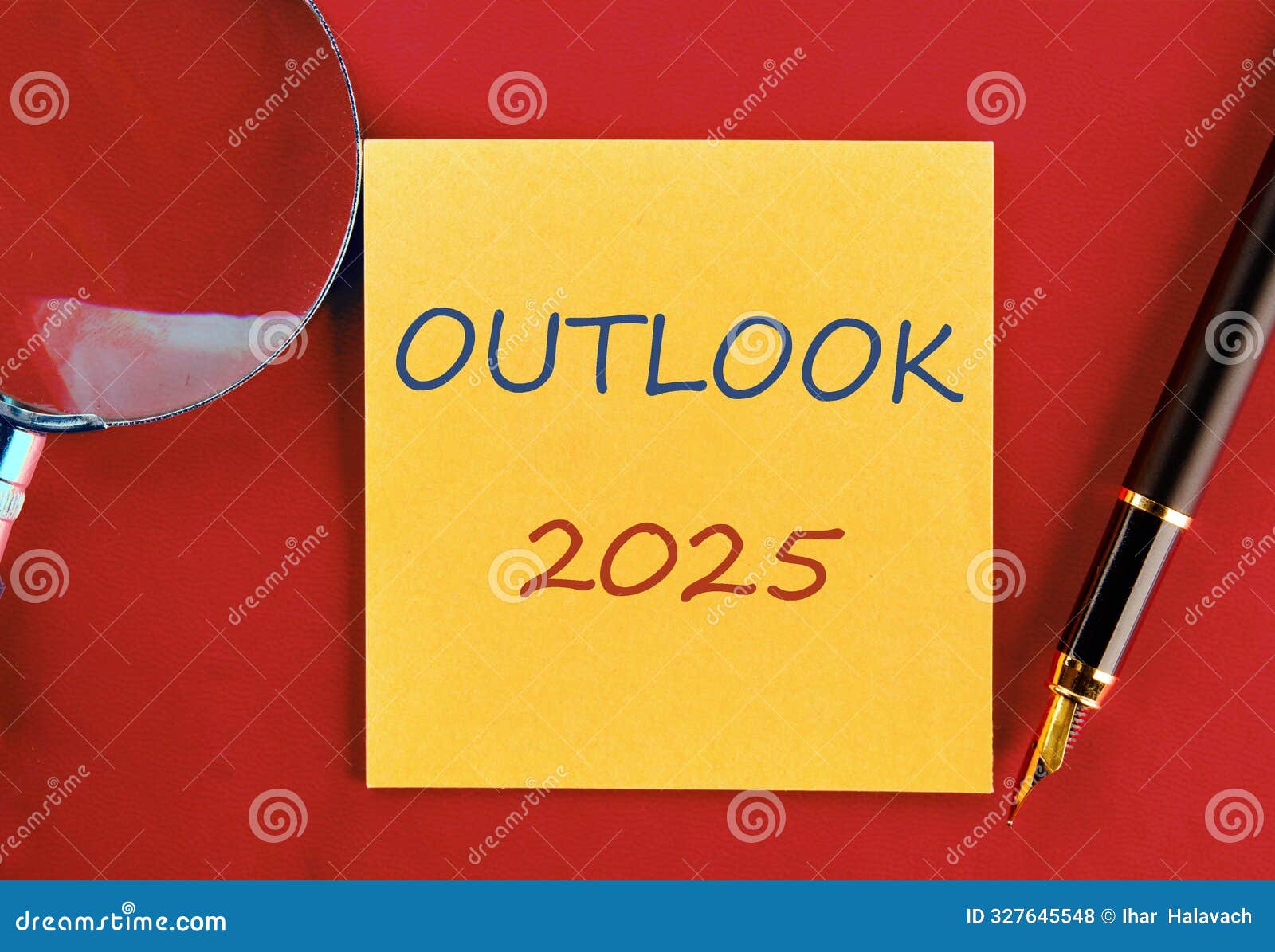 OUTLOOK 2025 on a Yellow Sticker on a Red Background Stock Photo ...