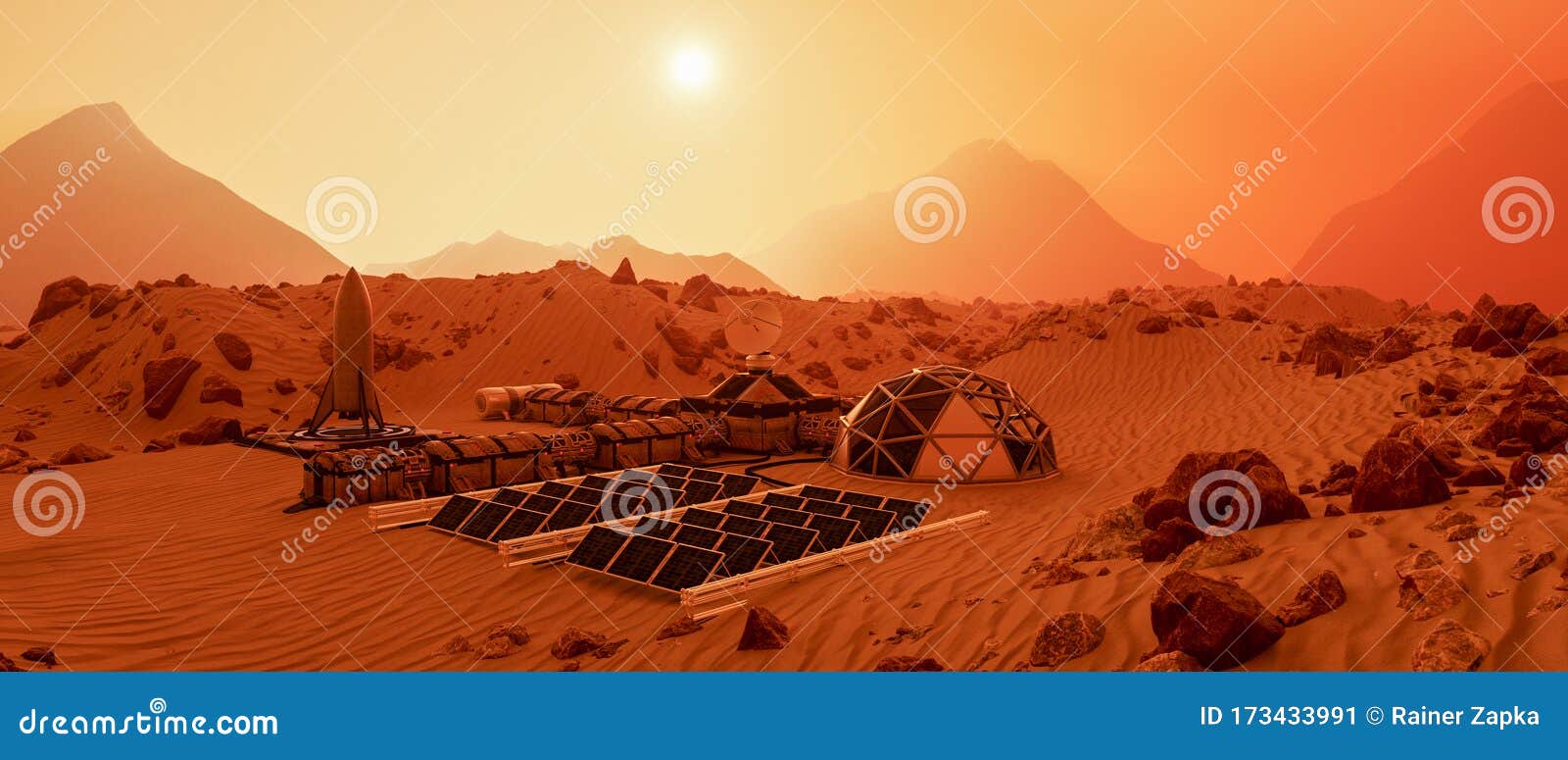 An Outpost on the Red Planet Mars Stock Illustration - Illustration of ...